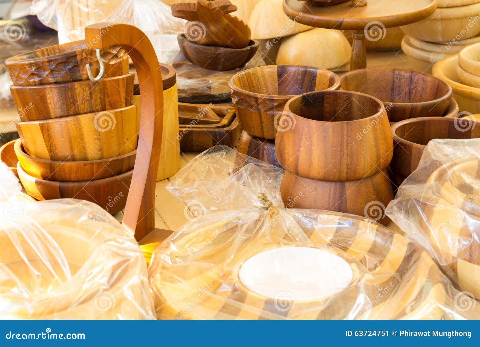 Bowl and Pottery Made by Wood for Kitchenware Stock Image - Image of ...