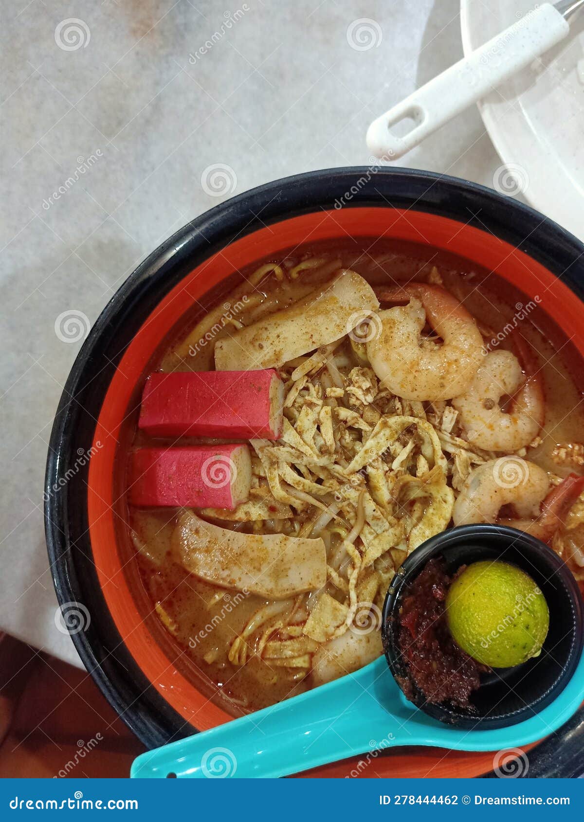 A Bowl of Prawn Laksa Noodles with Sambal Stock Photo - Image of laksa ...