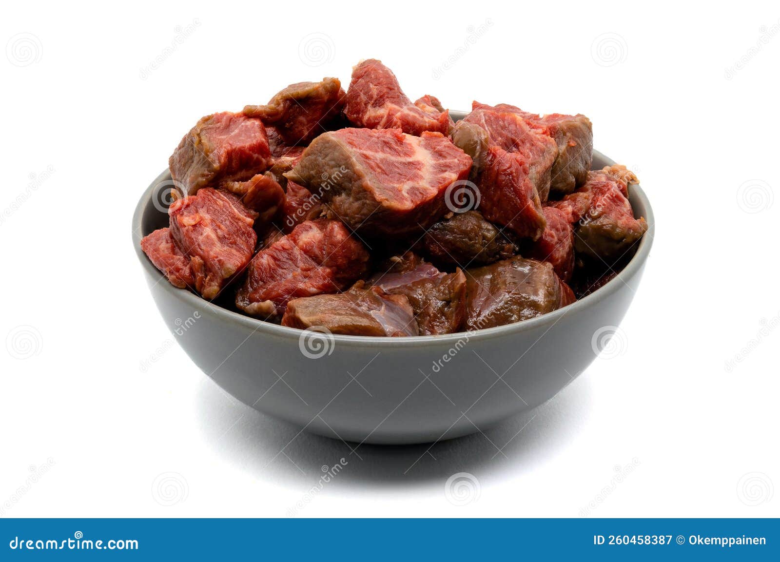 Bowl of Diced Red Meat Isolated on White Background Stock Image - Image ...