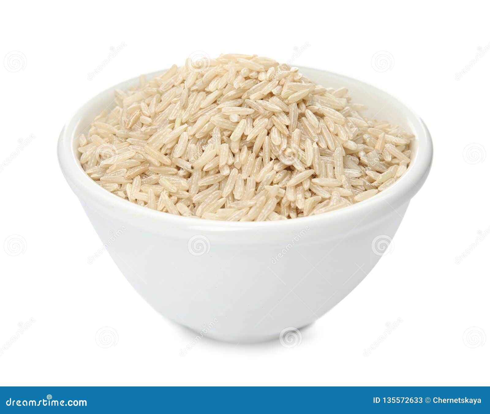 Bowl with Raw Unpolished Rice on White Stock Image - Image of diet ...