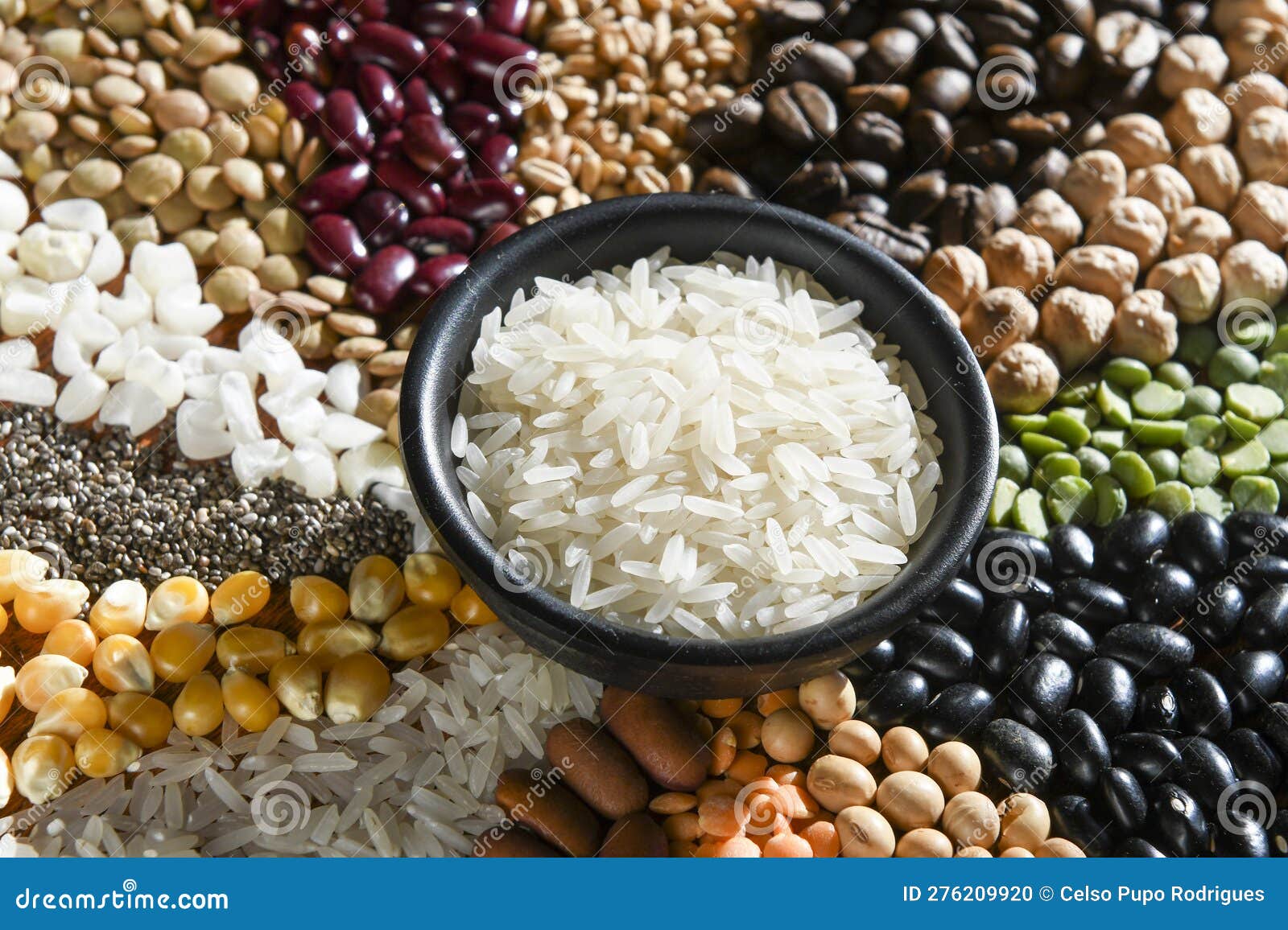 Bowl with Raw White Rices on Various Seeds Grain Stock Photo - Image of ...