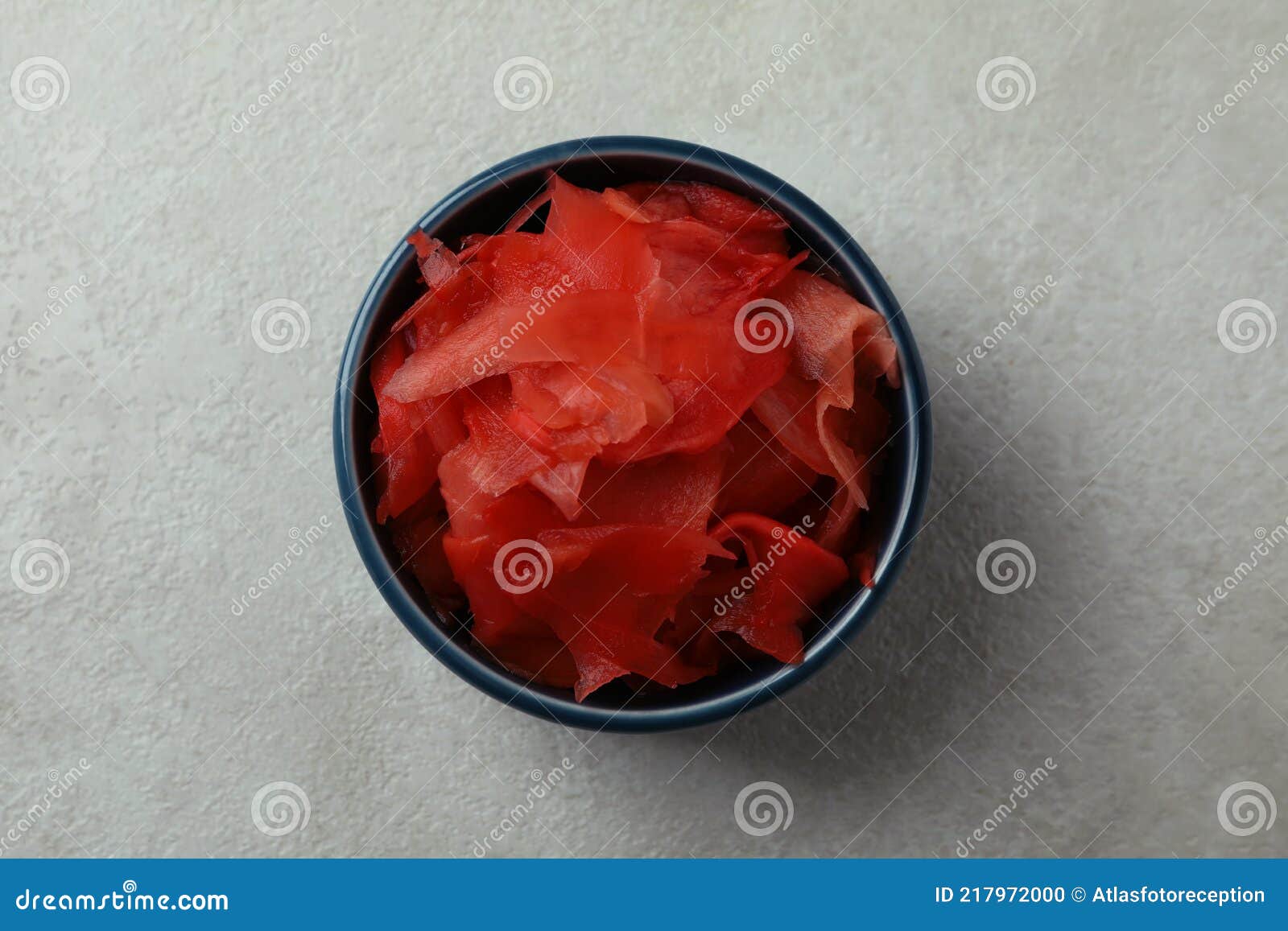 Bowl with Red Pickled Ginger on White Textured Background, Top View ...