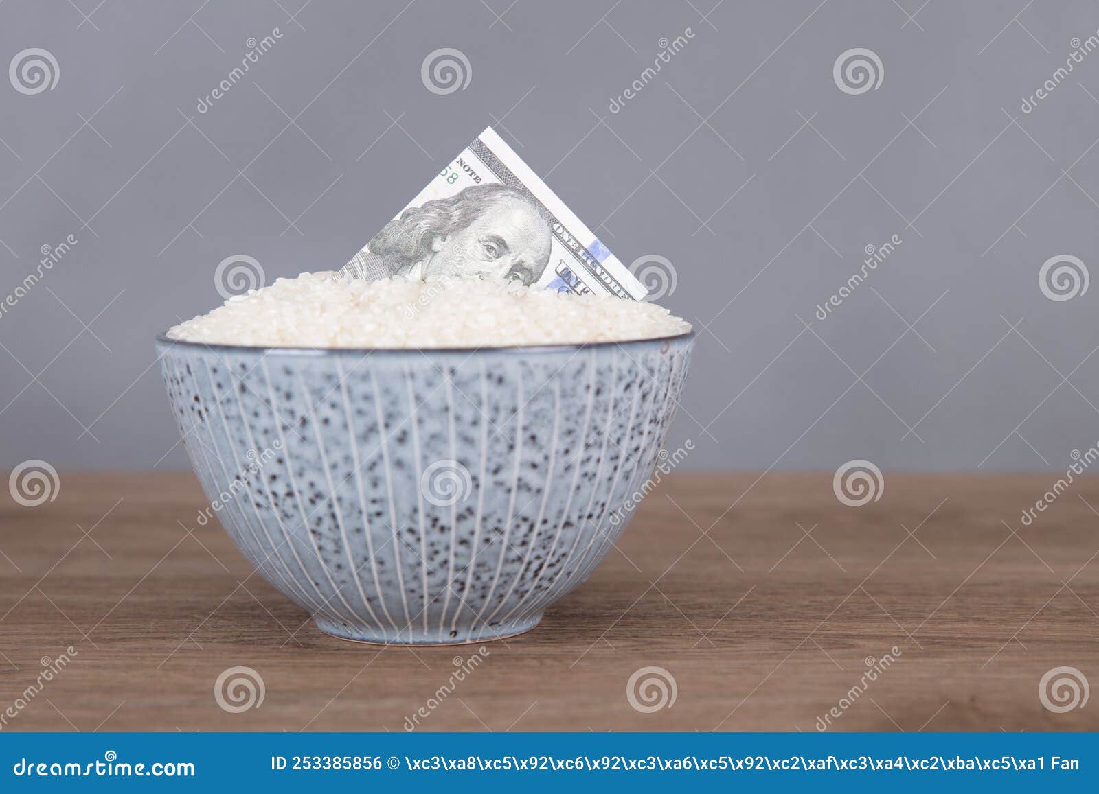 A Bowl of Rice and Dollar Bills Stock Photo - Image of food, pound ...