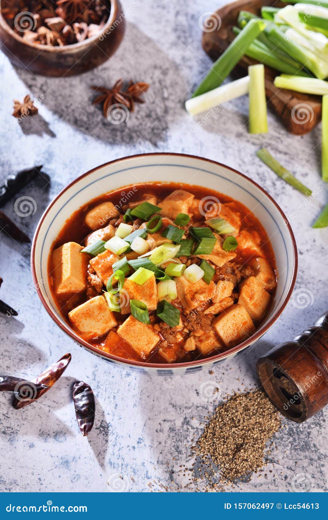 Mapo tofu on rice bowl stock image. Image of meal, minced - 157062497