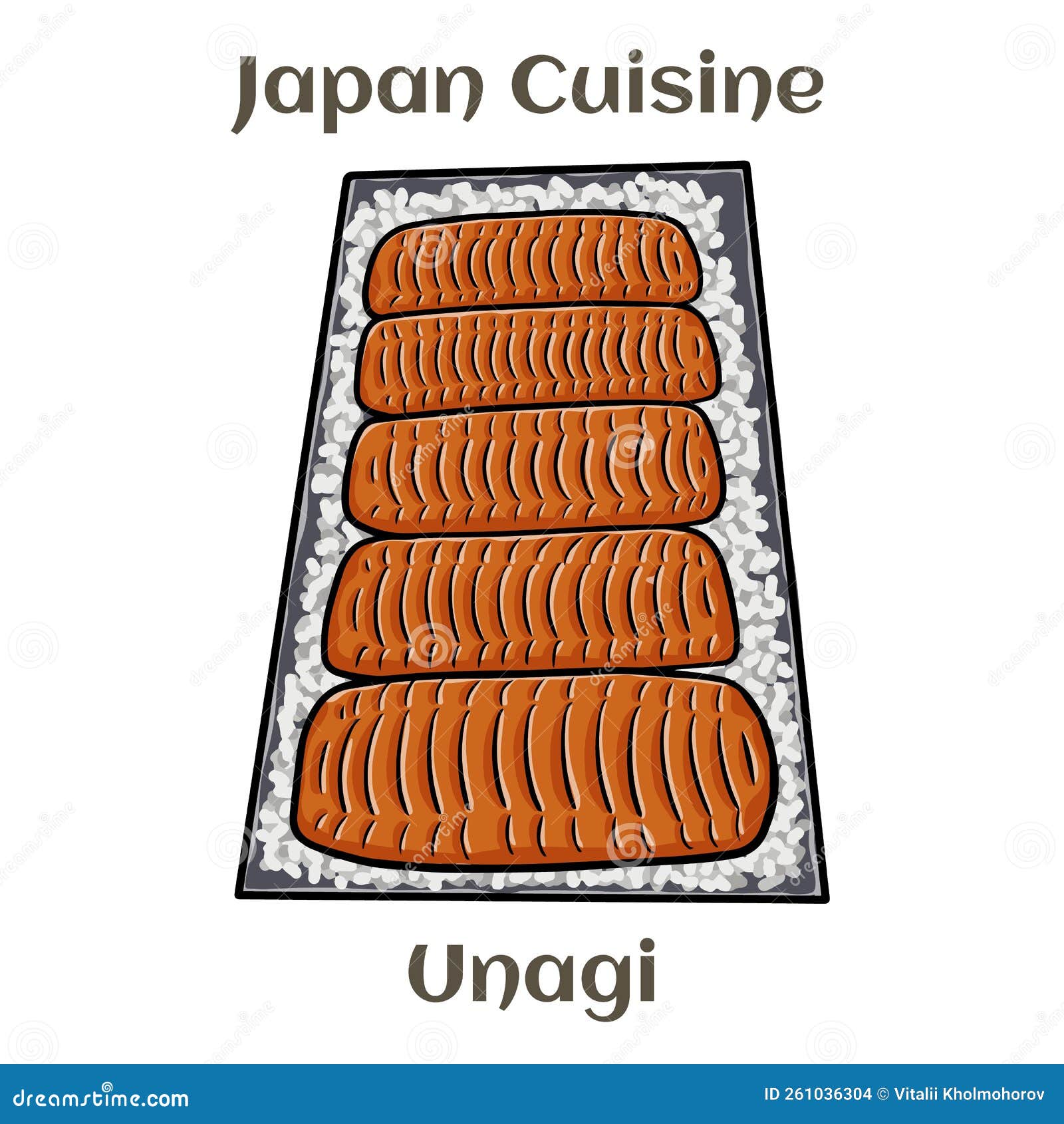 Bowl of Rice Topped with Broiled Eel in Unagi Sauce Stock Vector ...