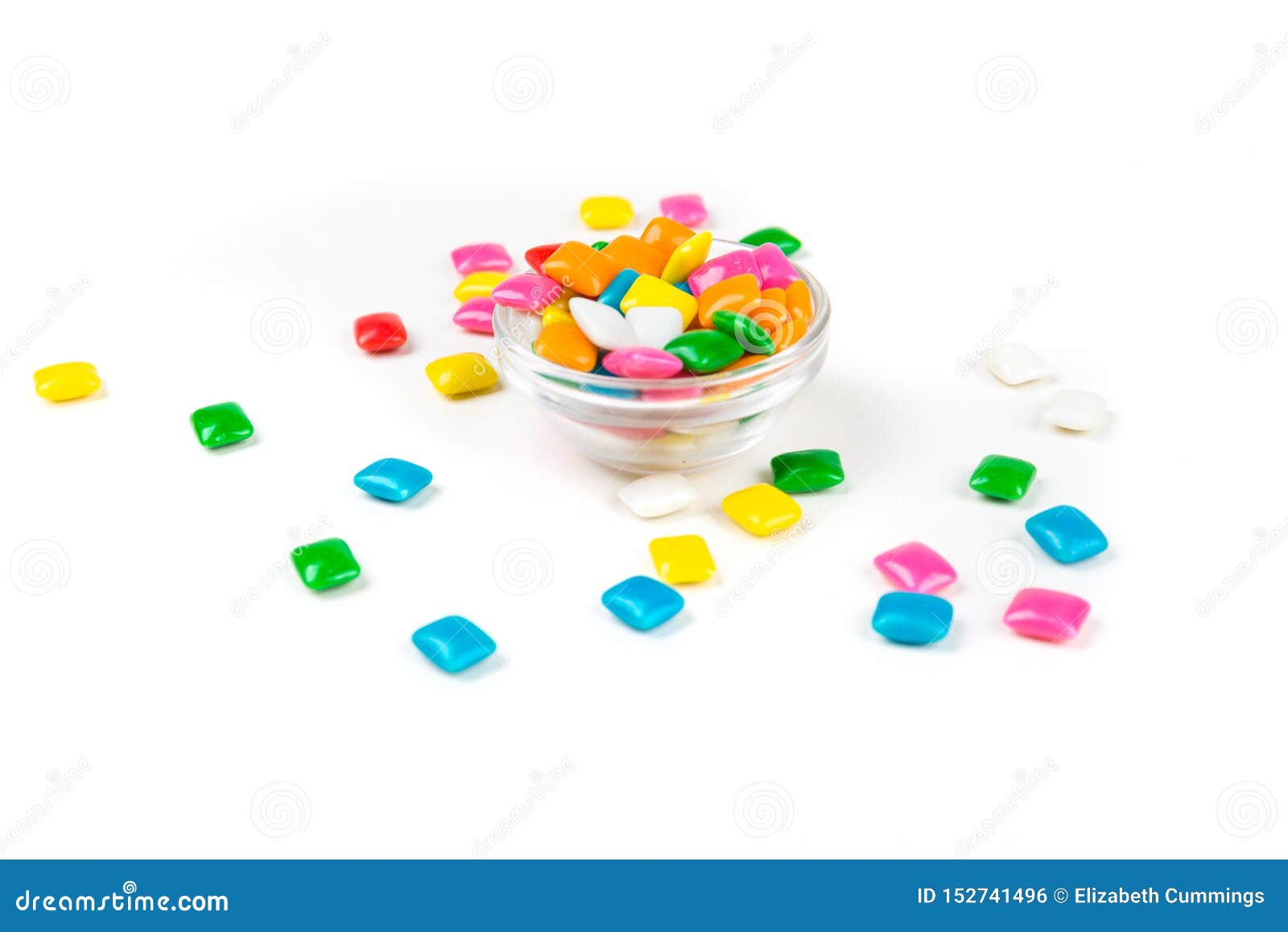 Bowl of Rounded Square Unchewed Multicolored Bubble Gum Pieces Stock ...