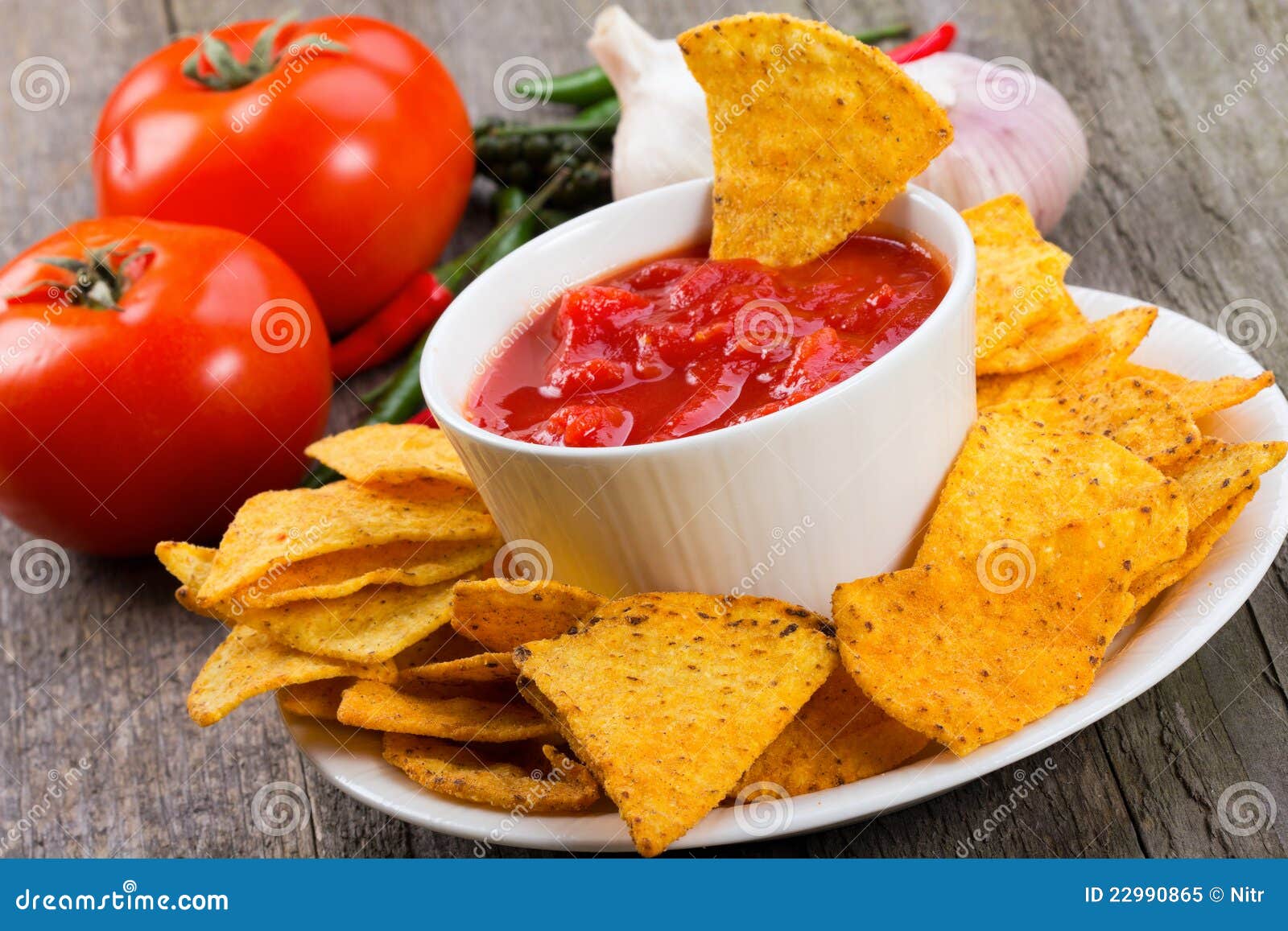 Bowl of salsa with chips stock image. Image of crunchy - 22990865