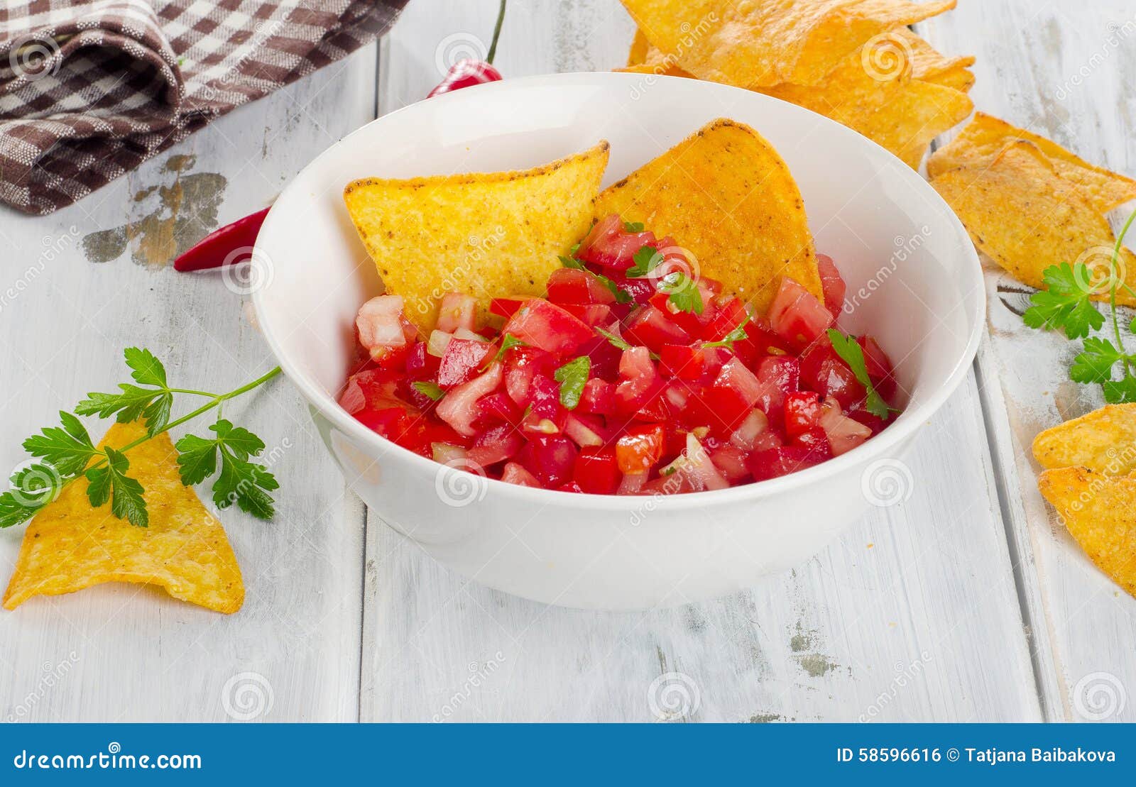 Bowl of Salsa Dip with Chips. Stock Photo - Image of tomato, healthy ...
