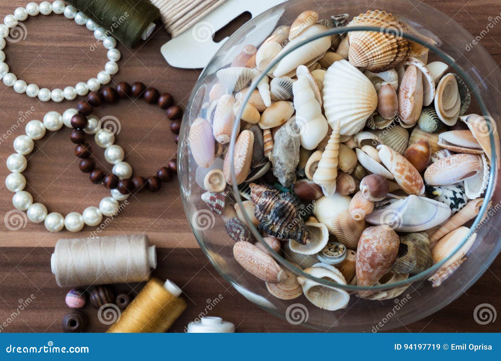 Bowl of seashells stock image. Image of paper, material - 94197719