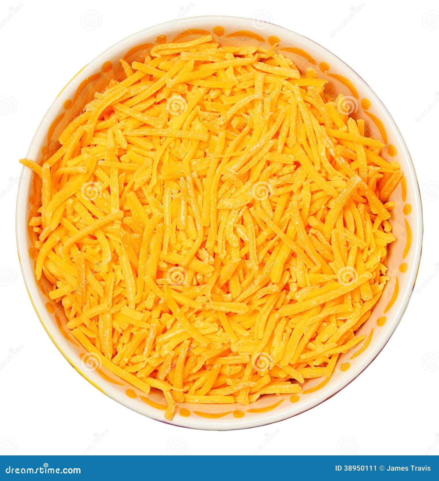 Bowl of Shredded Cheddar Over White Stock Image - Image of overhead ...