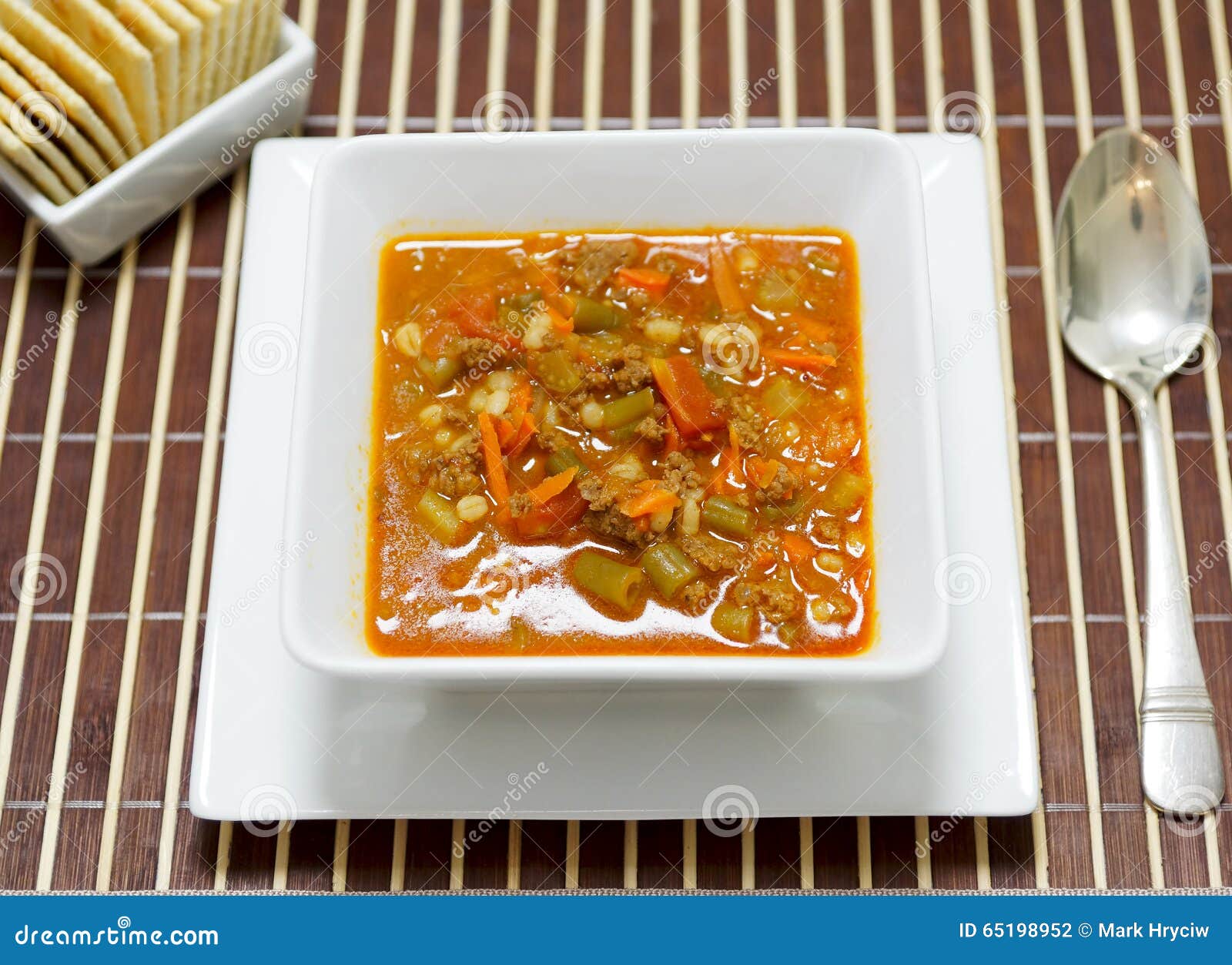 Bowl of Soup stock photo. Image of square, silver, beans - 65198952