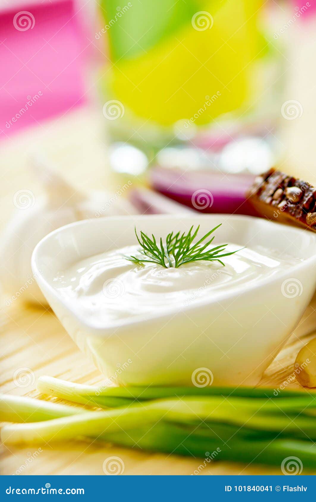 Bowl of Sour Cream, on Blurred Background Stock Image - Image of aioli ...
