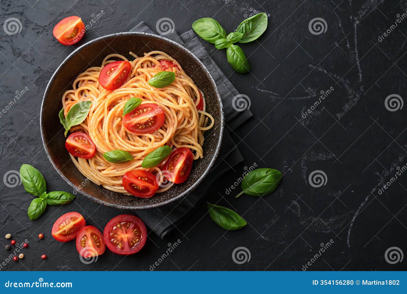 Spaghetti With Tomato And Basil And Ingredients For Making Pasta ...