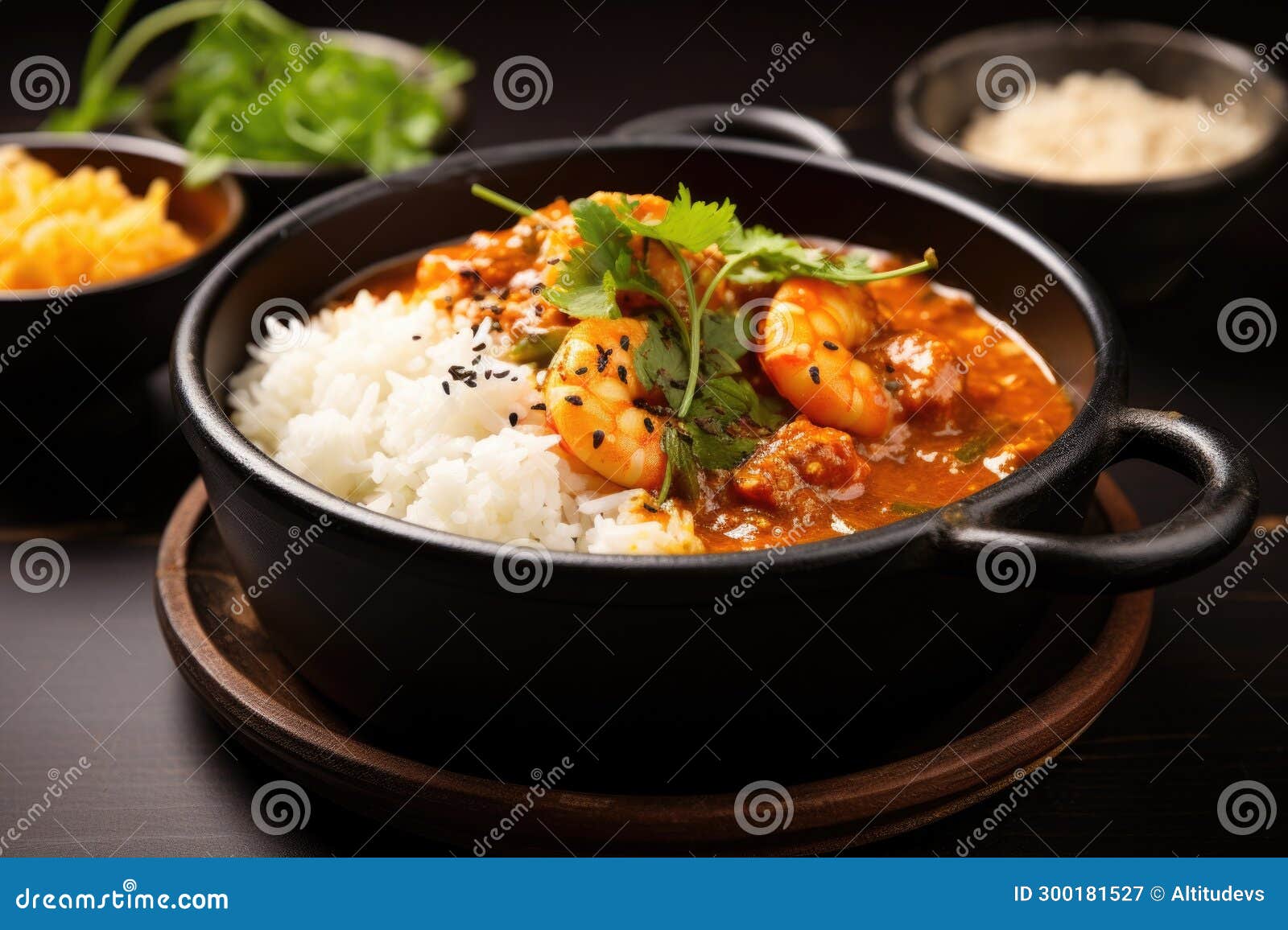A Bowl of Spicy Tiger Shrimp Prawn Curry with Rice Stock Image - Image ...