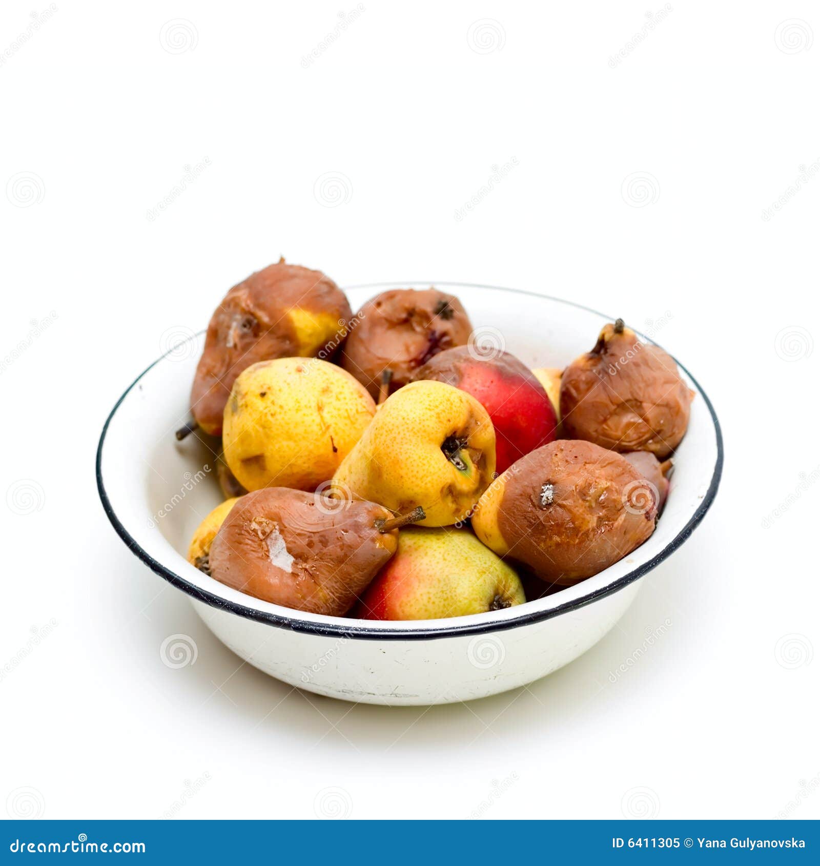 Bowl with Spoilt Pear Isolated on White Stock Image - Image of pear ...