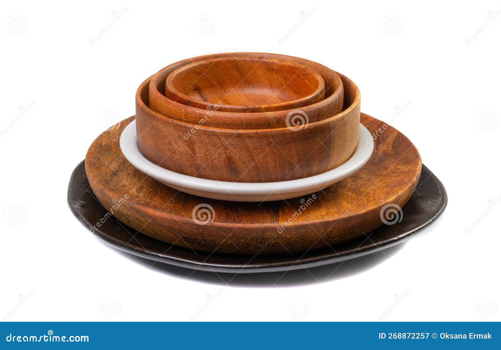 Bowl Stack Isolated, Stacked Dishes, Various Bowls Pile, Wooden and ...