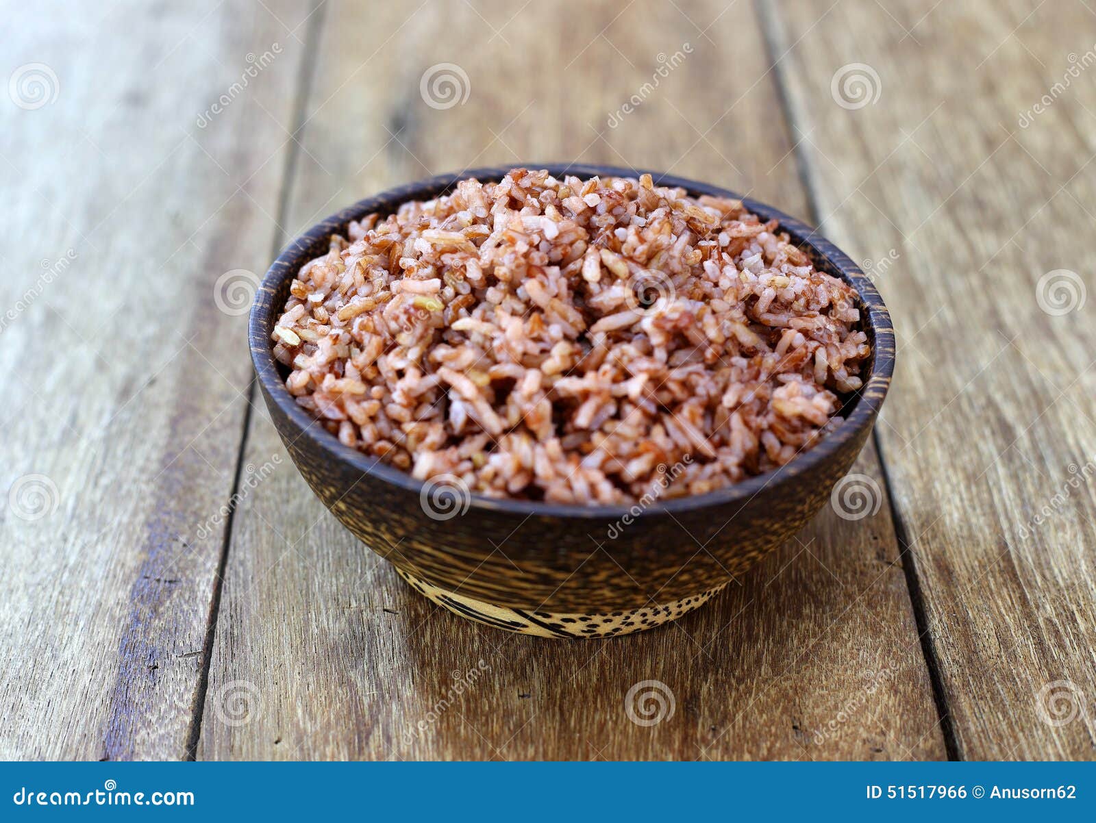 Bowl of Steam Red Cargo Rice on Wood Stock Photo - Image of herb ...
