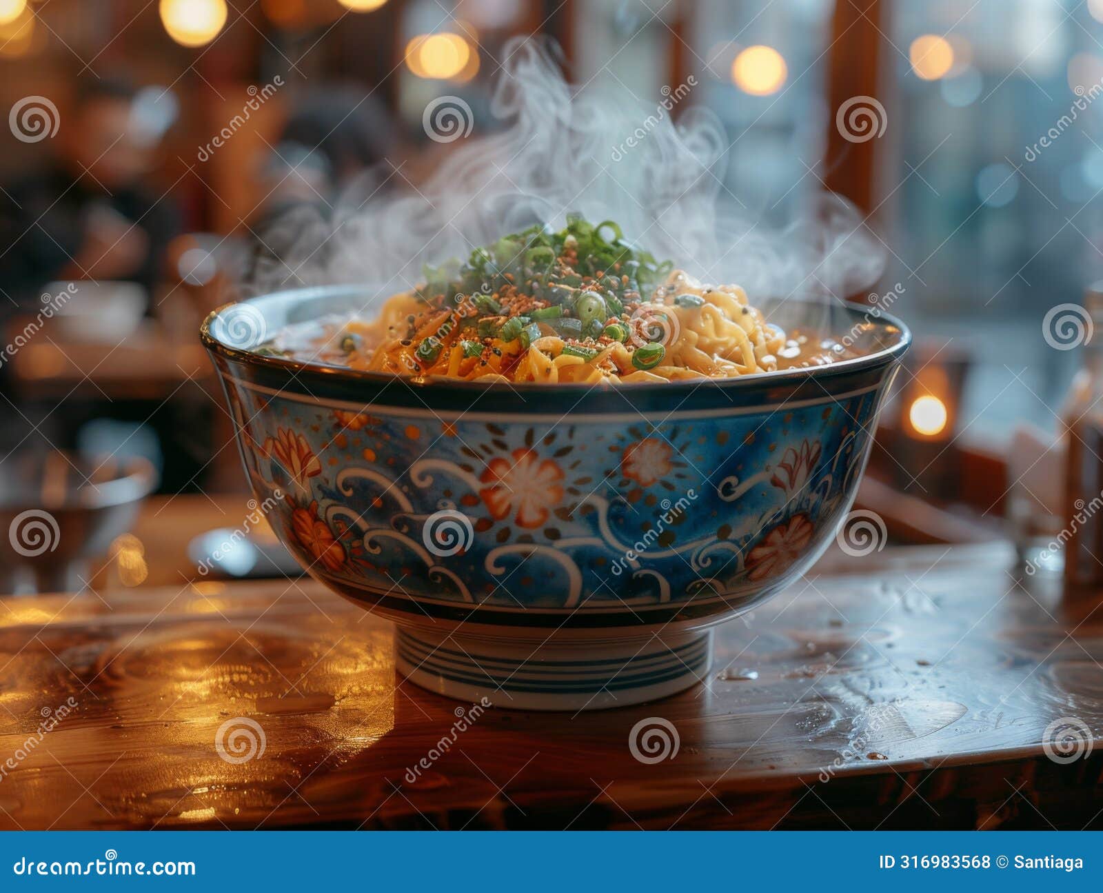 Bowl of Steaming Ramen Stands on a Table in a Japanese Cafe Stock Photo ...