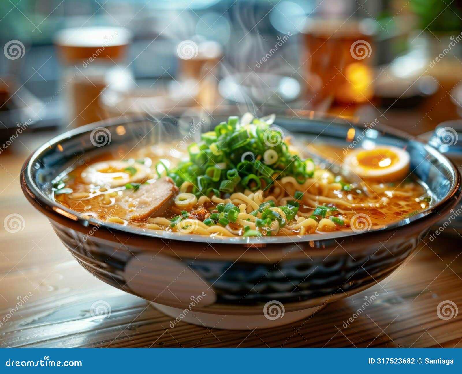 Bowl of Steaming Ramen Stands on a Table in a Japanese Cafe Stock Photo ...