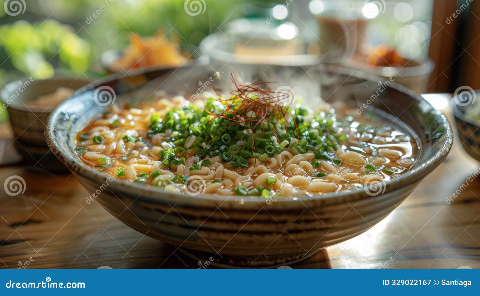 Bowl of Steaming Ramen Stands on a Table in a Japanese Cafe Stock Image ...