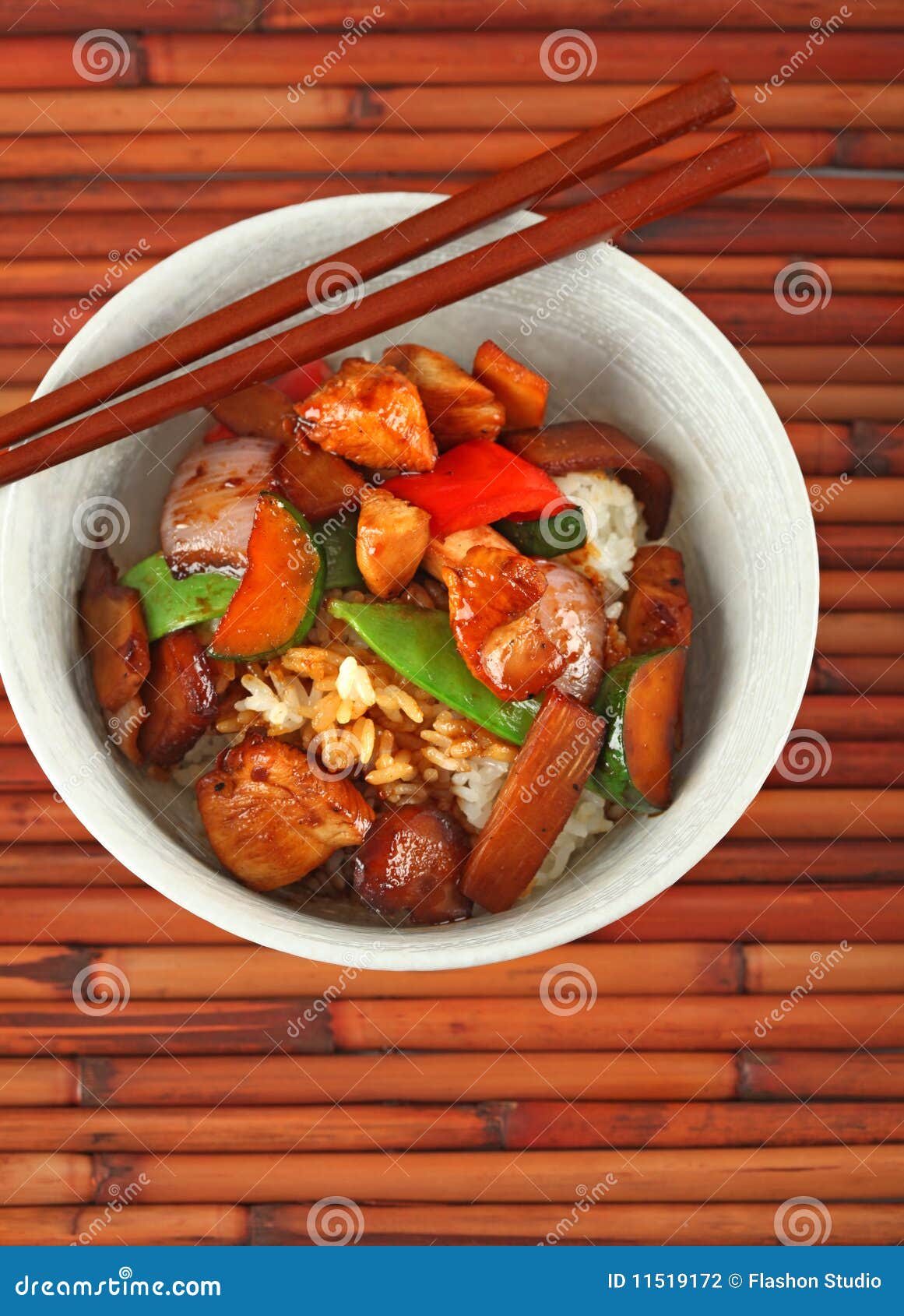 Bowl of Stewed Chicken Over White Rice Stock Photo - Image of sprout ...