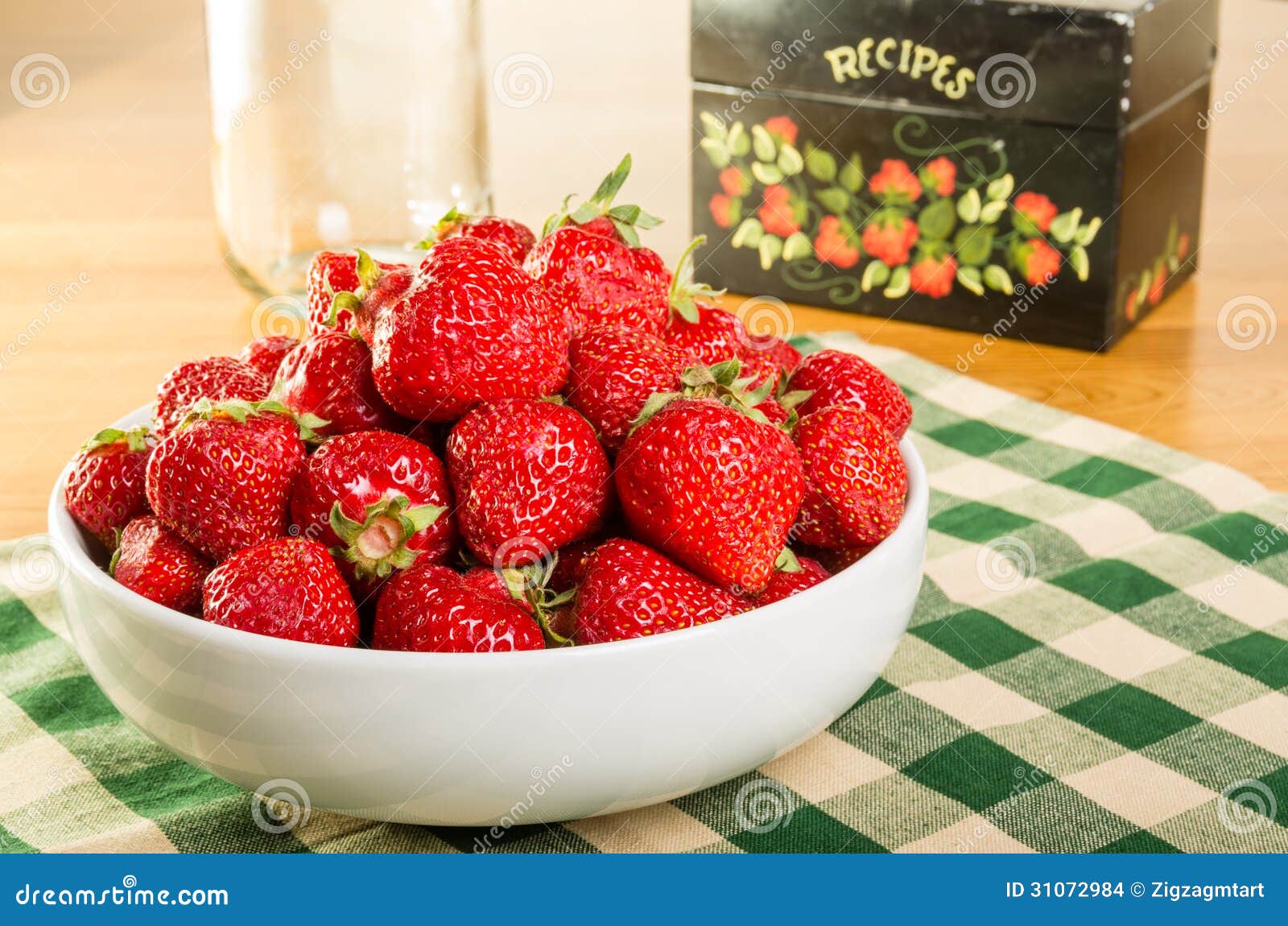 Bowl of Strawberries with Recipe Box Stock Photo - Image of healthy ...