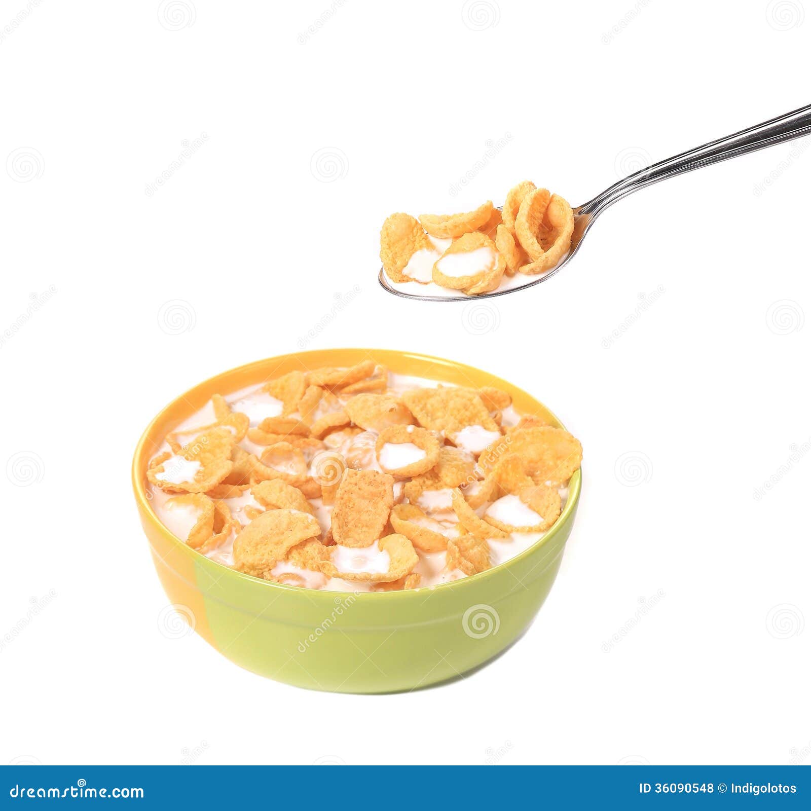 Bowl of Sugar-coated Corn Flakes and Spoon. Stock Photo - Image of ...
