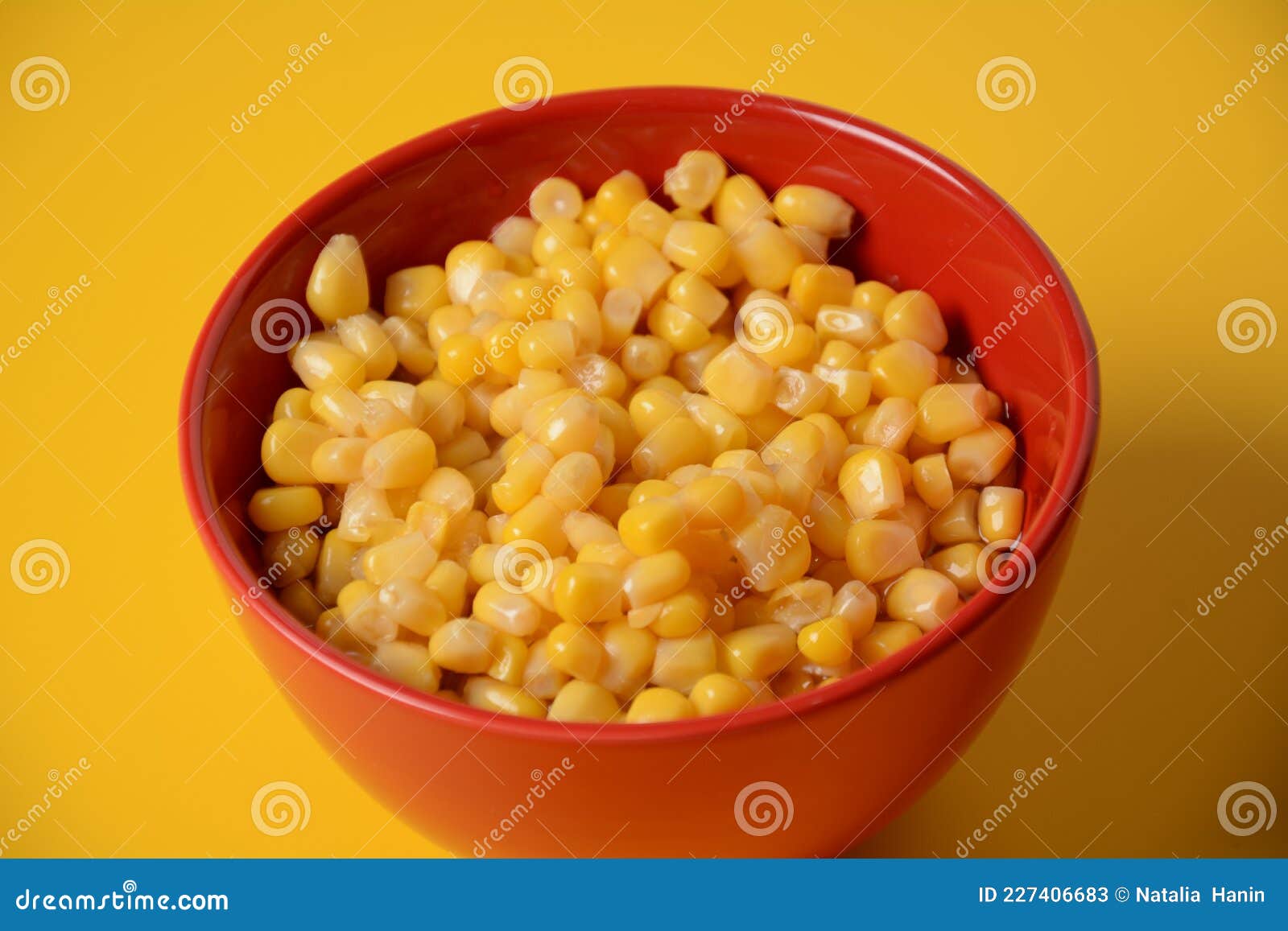 Bowl of Sweet Corn in Red Bowl on Yellow Background Stock Image - Image ...
