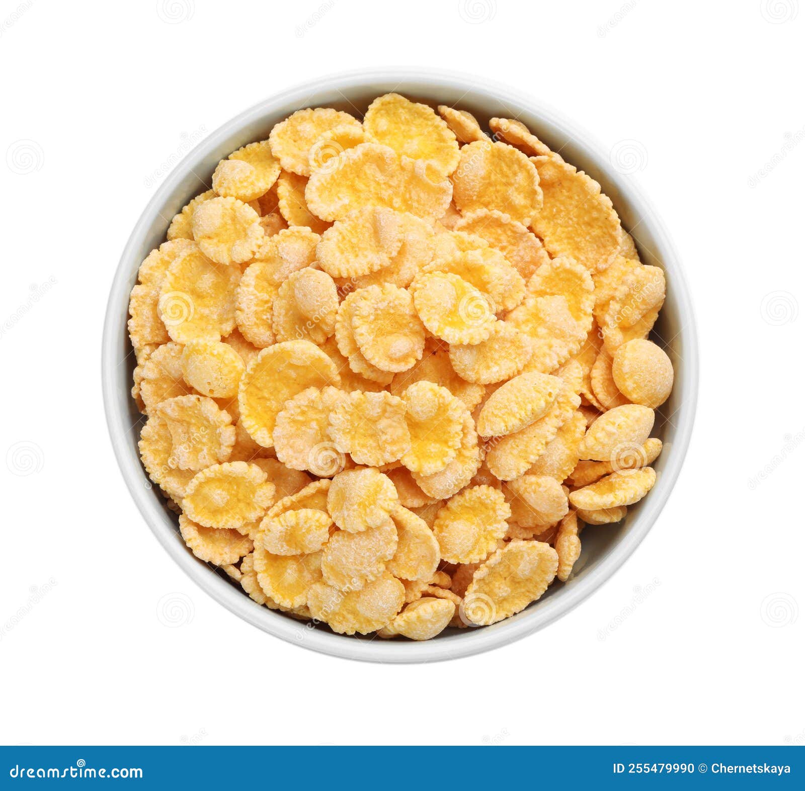 Bowl of Tasty Corn Flakes Isolated on White, Top View Stock Photo ...
