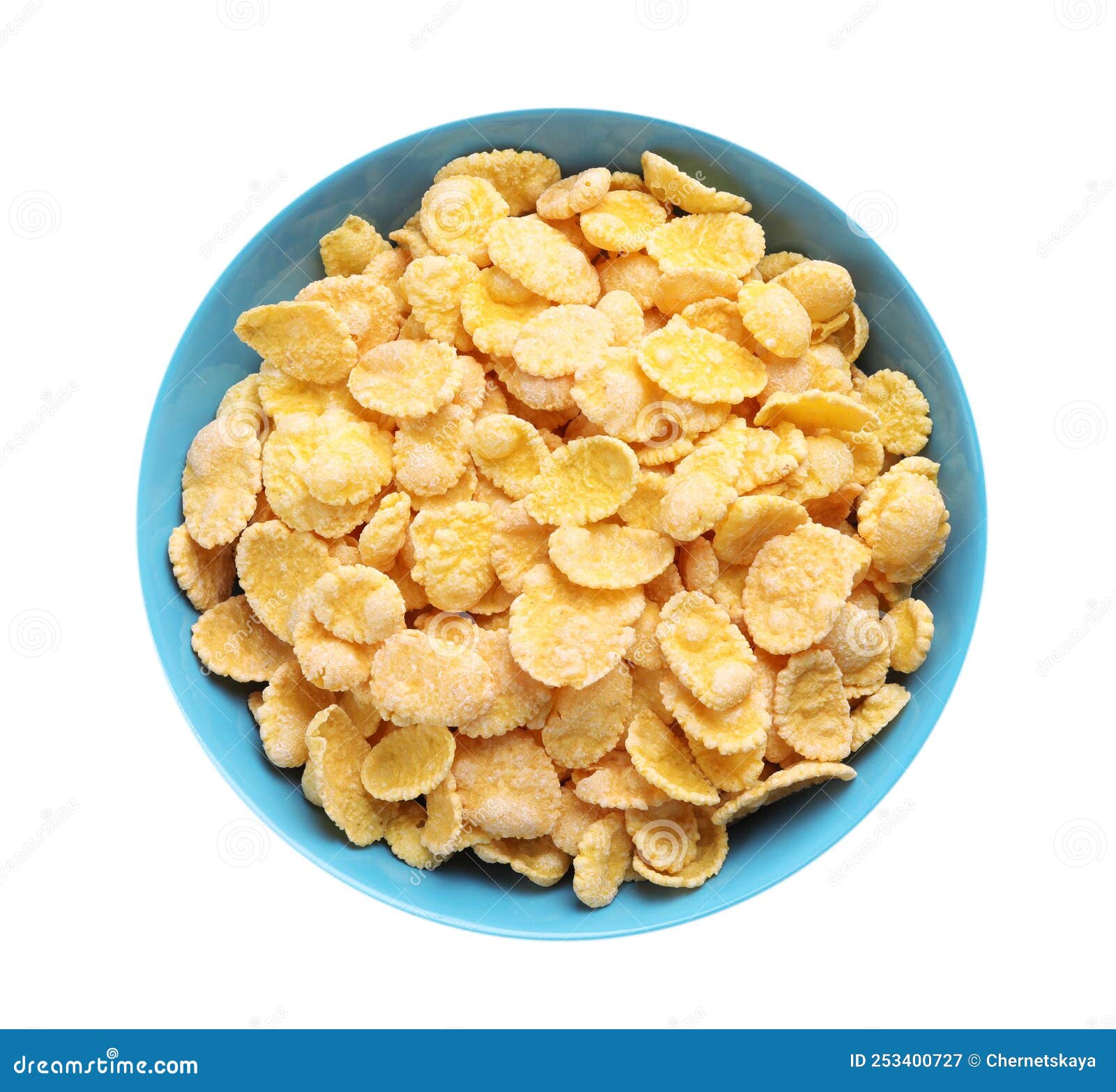 Bowl of Tasty Crispy Corn Flakes Isolated on White, Top View Stock ...