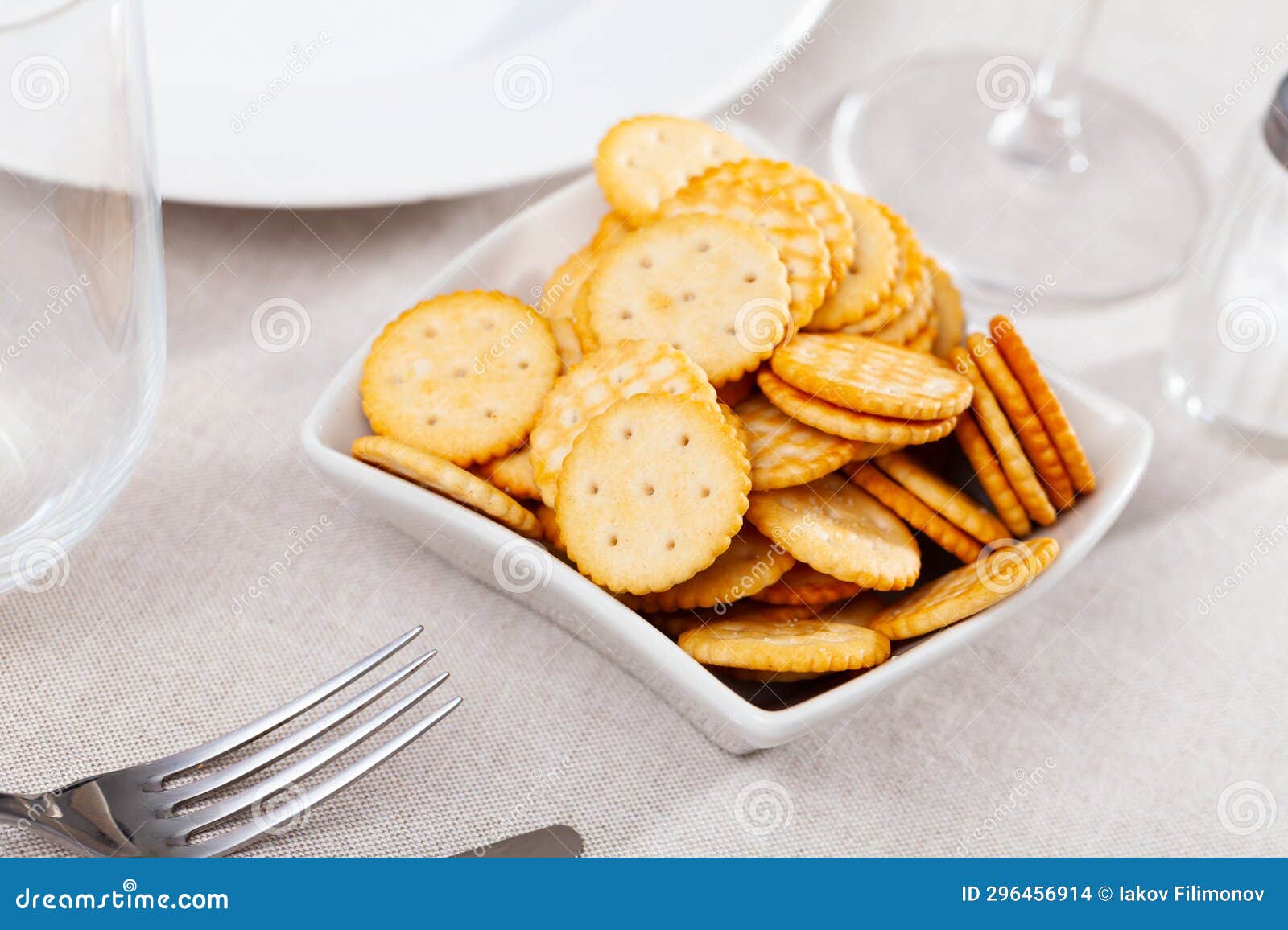 Bowl with Thin Round Crackers with Salt Stock Photo - Image of sugar ...