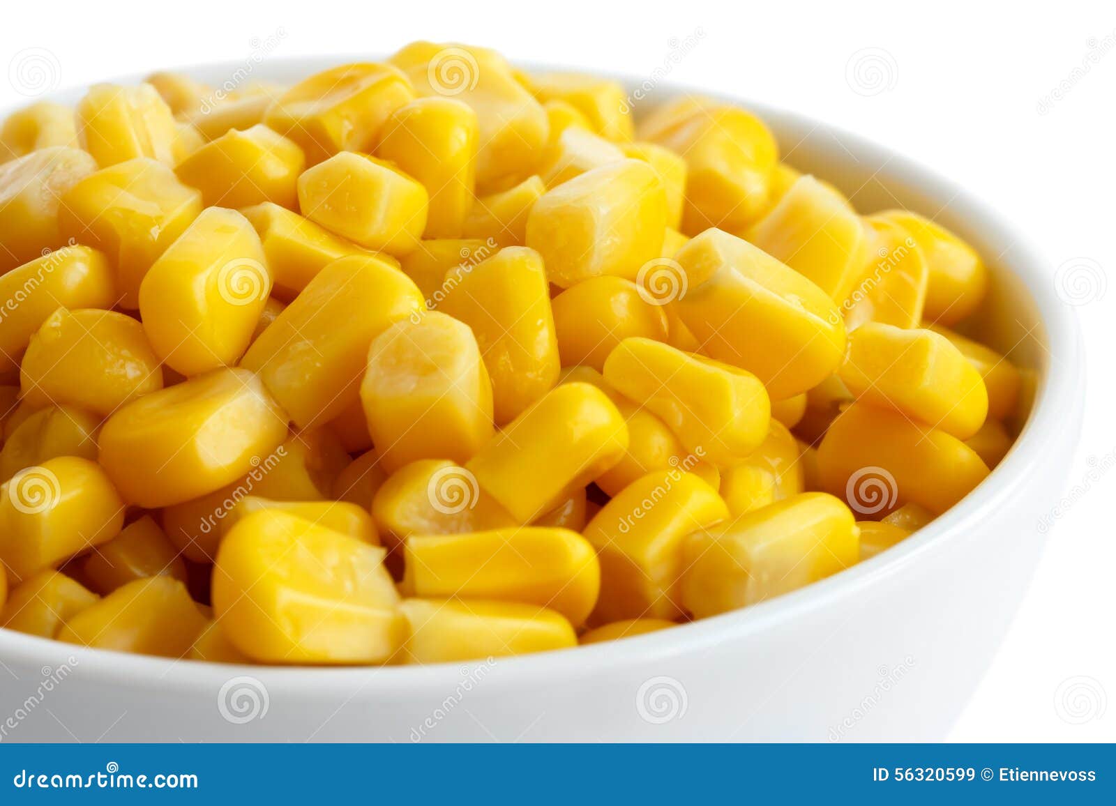 Bowl of Tinned Sweetcorn Isolated on White. Detail. Stock Image - Image ...