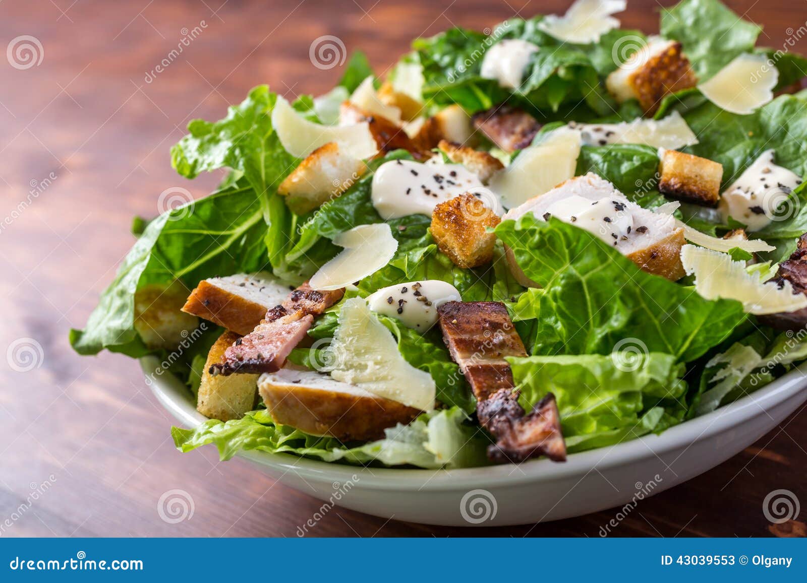 Bowl of Traditional Caesar Salad Stock Image - Image of grilled, dried ...