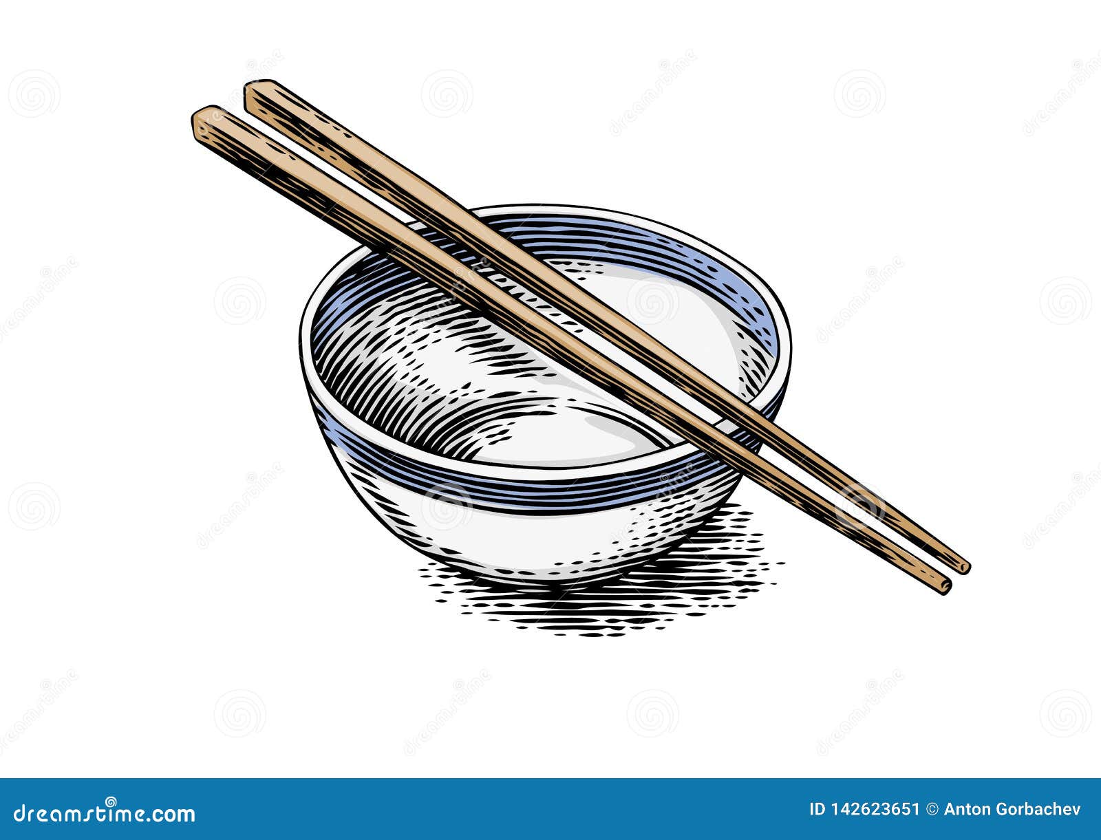 Bowl and two chopsticks stock vector. Illustration of drawing - 142623651