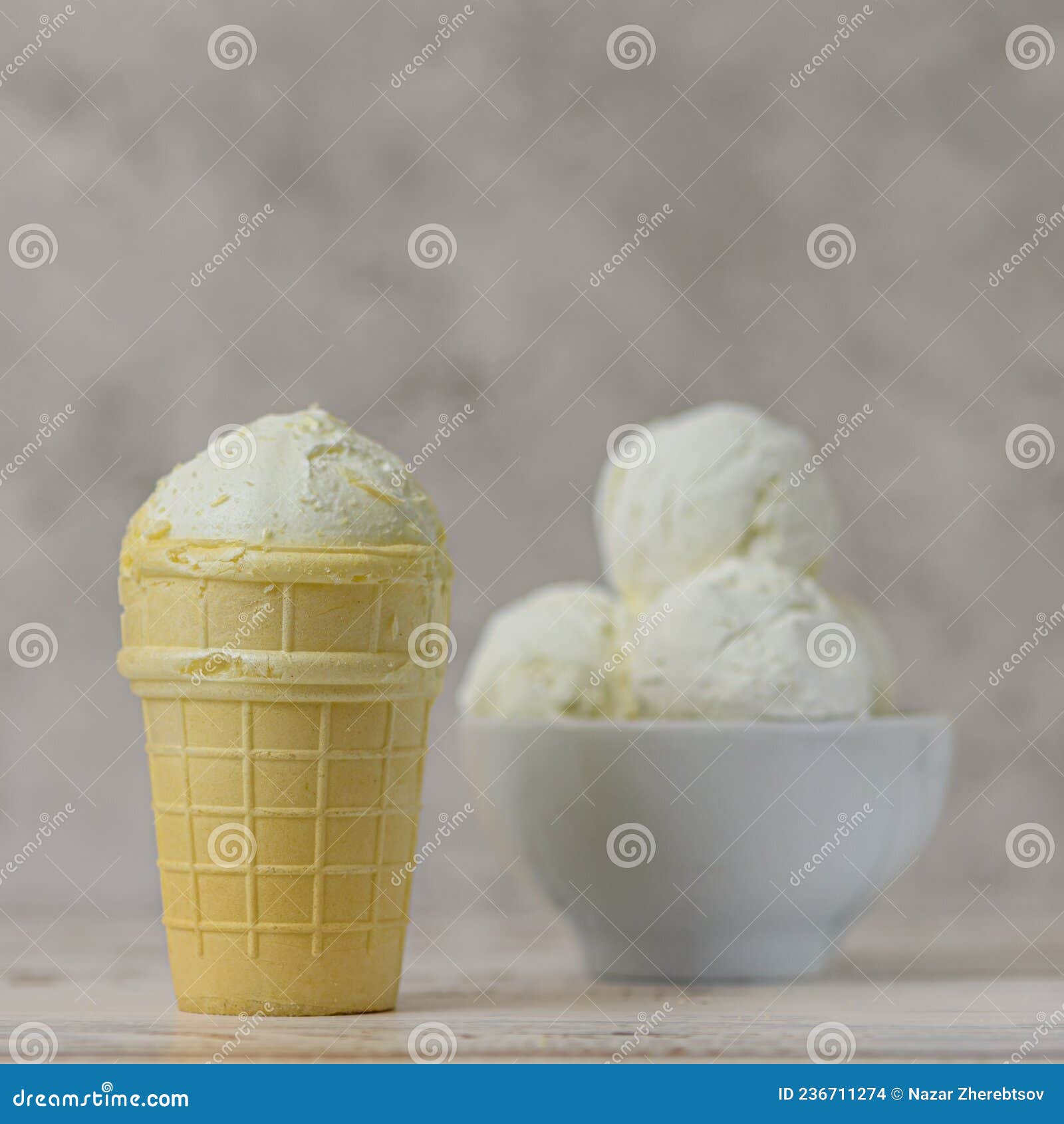 Bowl of Vanilla Ice Cream on Light Background. Side View Stock Photo ...