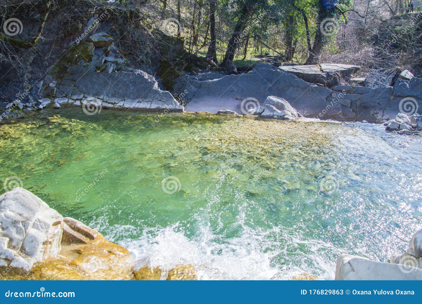 A Bowl of Water and a Waterfall in the Forest Stock Image - Image of ...