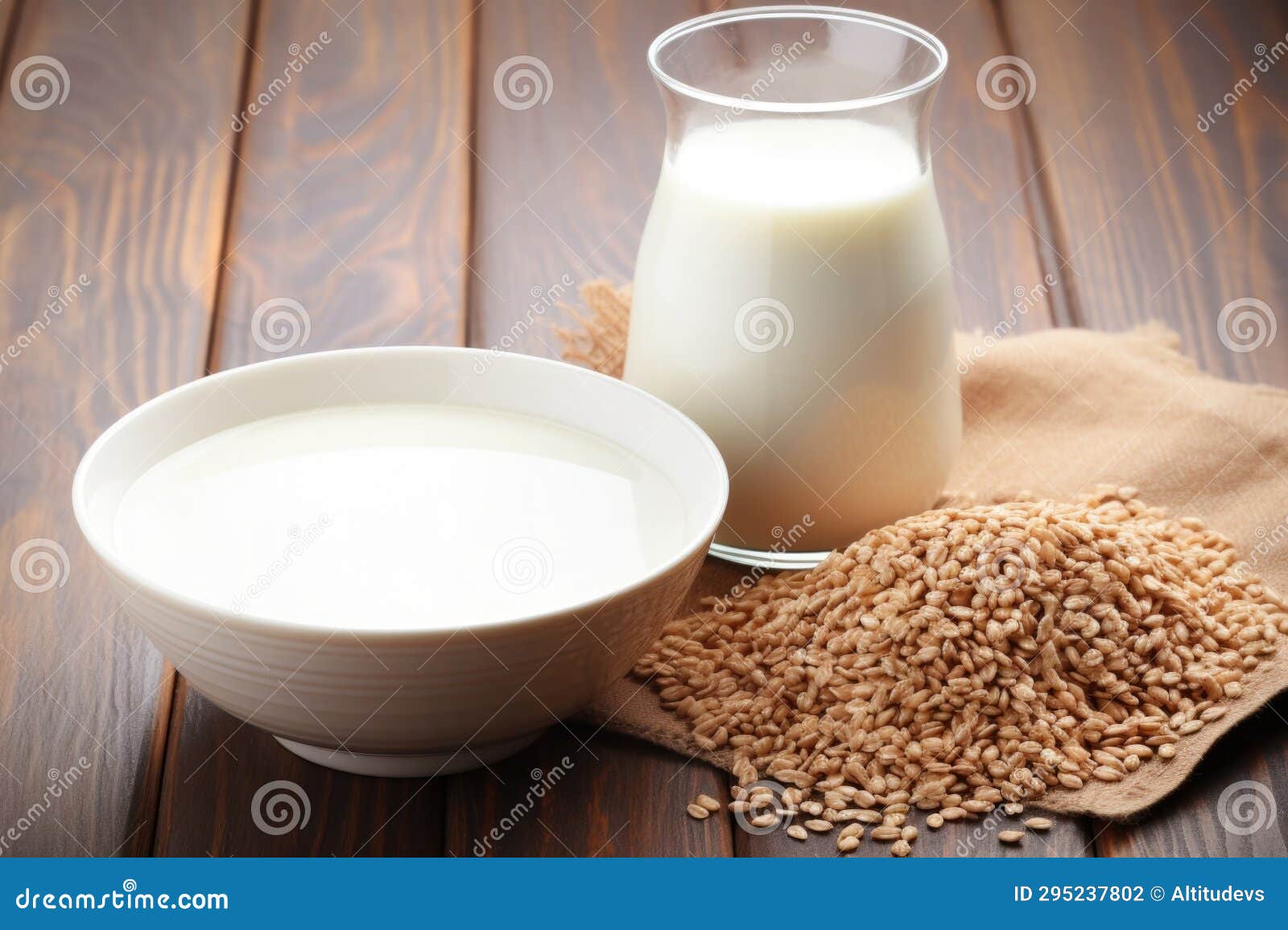 Bowl of Whole Grain Cereals and Jug of Low-fat Milk Stock Photo - Image ...