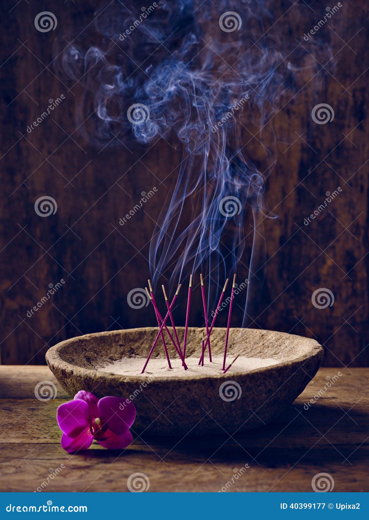 Bowl wood incense flower stock image. Image of meditation - 40399177