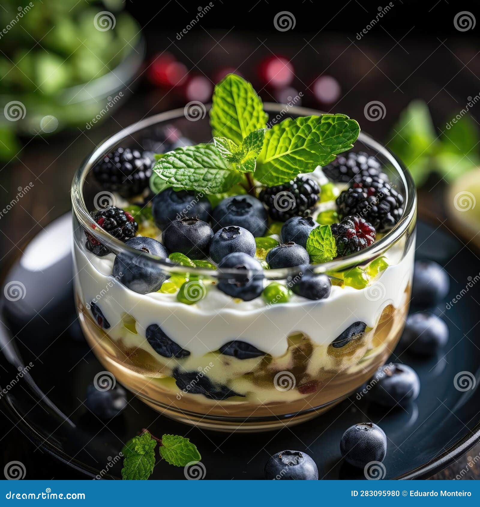 A Bowl of Yogurt, Fruit, and Mint with Layered Complexity Stock ...