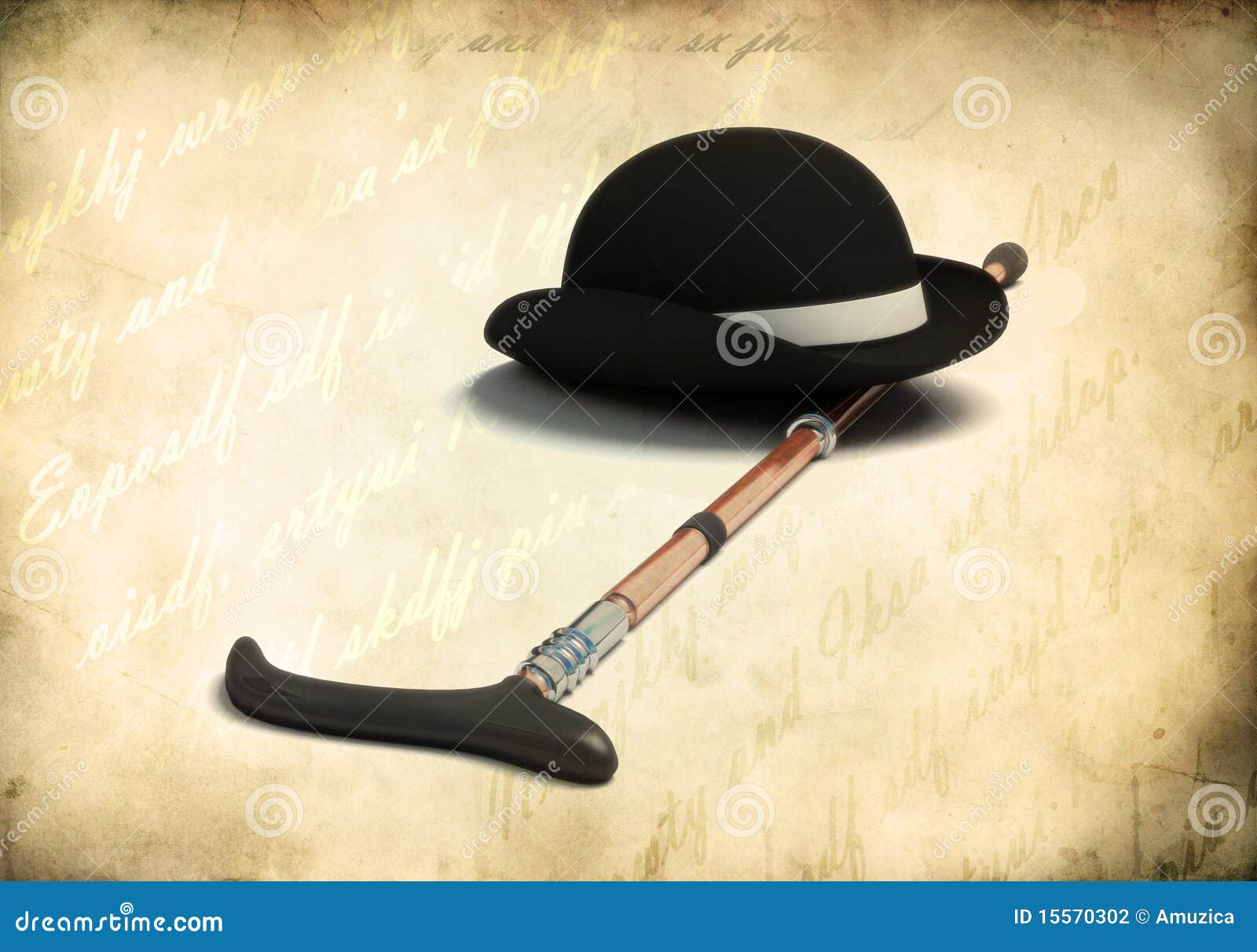Bowler cap and cane stock illustration. Illustration of billycock ...