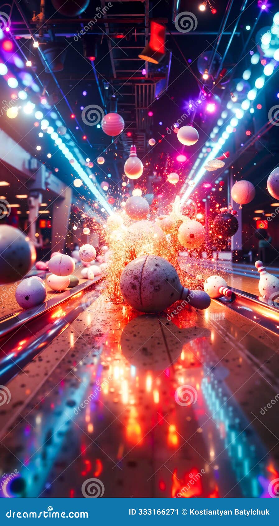 A Bowling Alley Filled with Bowling Balls and Bowling Pins Stock Image ...