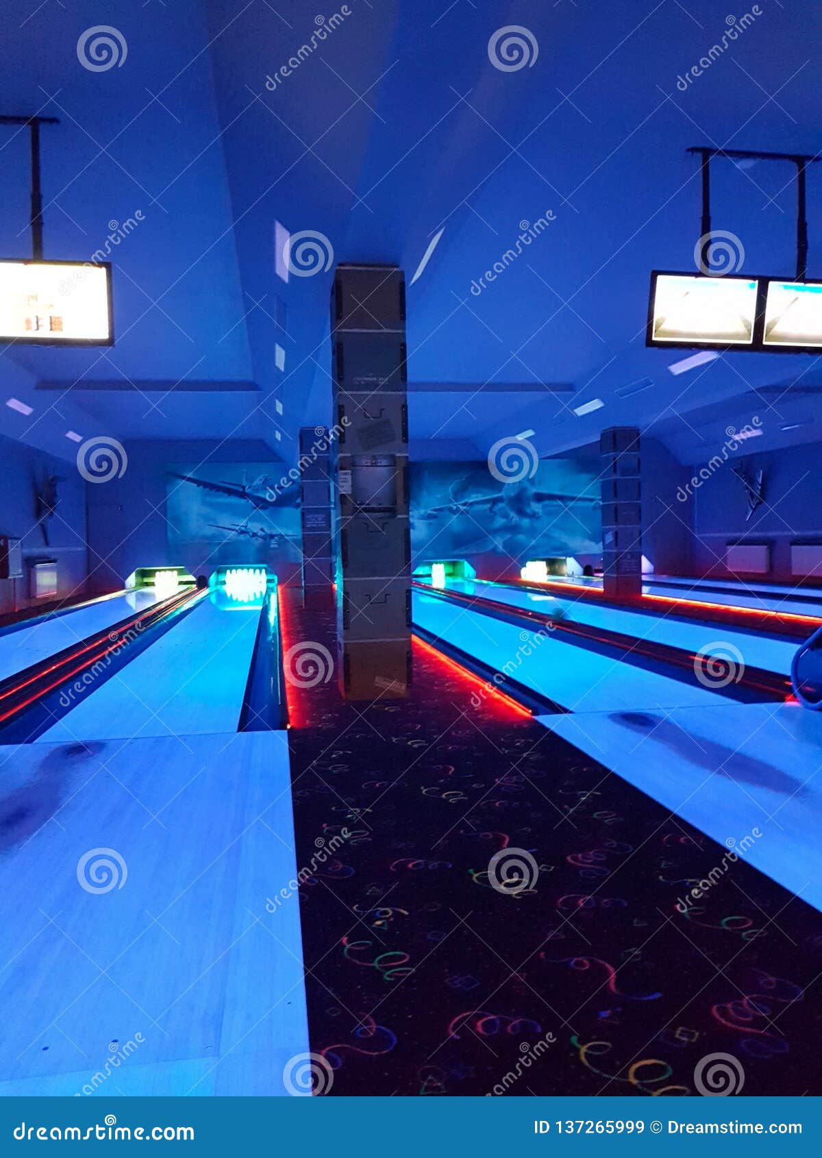 Bowling Alley at night stock image. Image of pursuit - 137265999