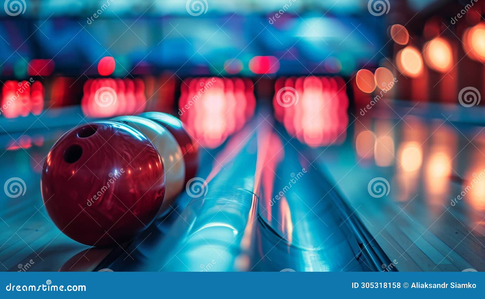 A Bowling Alley with Red and White Balls Stock Photo - Image of sport ...