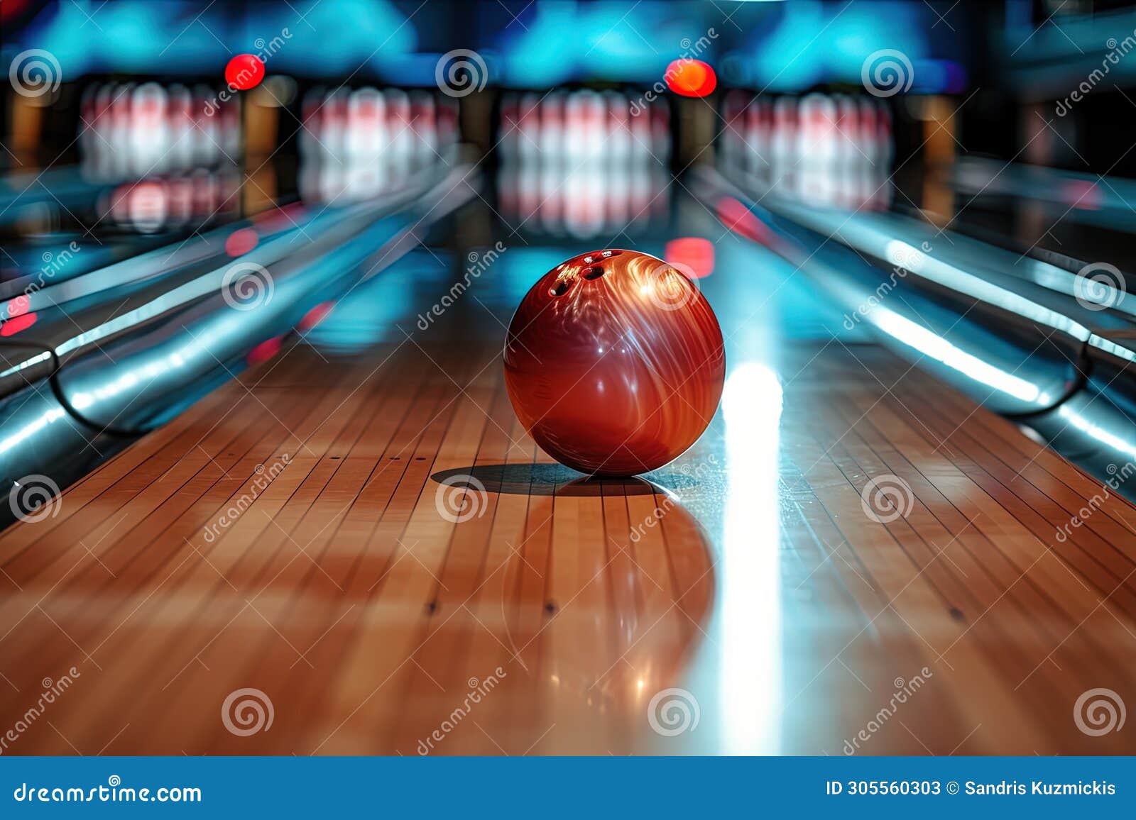 Bowling Ball on Bowling Alley Line. Generative AI Stock Illustration ...