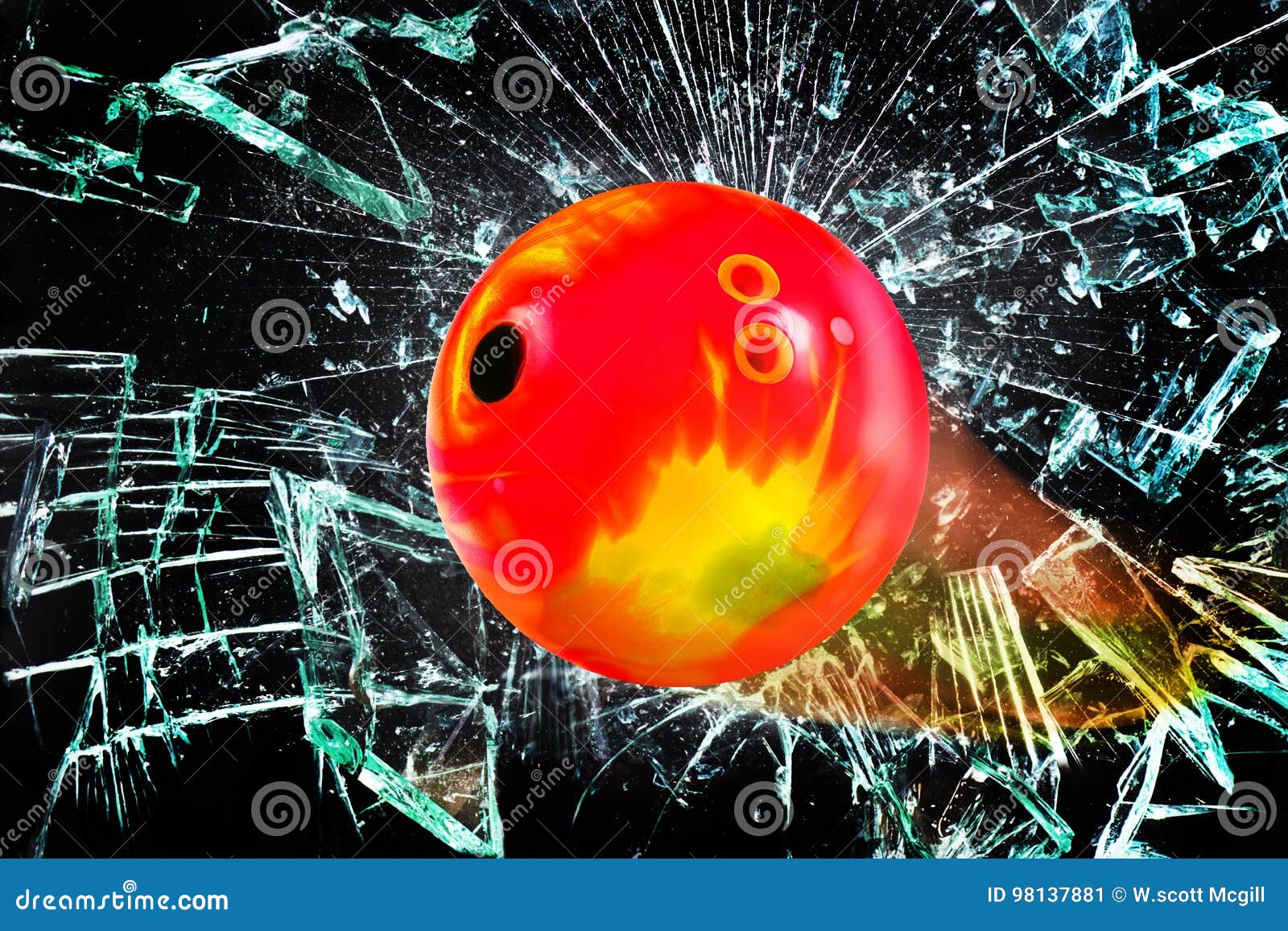 Bowling Ball through Broken Glass. Stock Image - Image of recreational ...