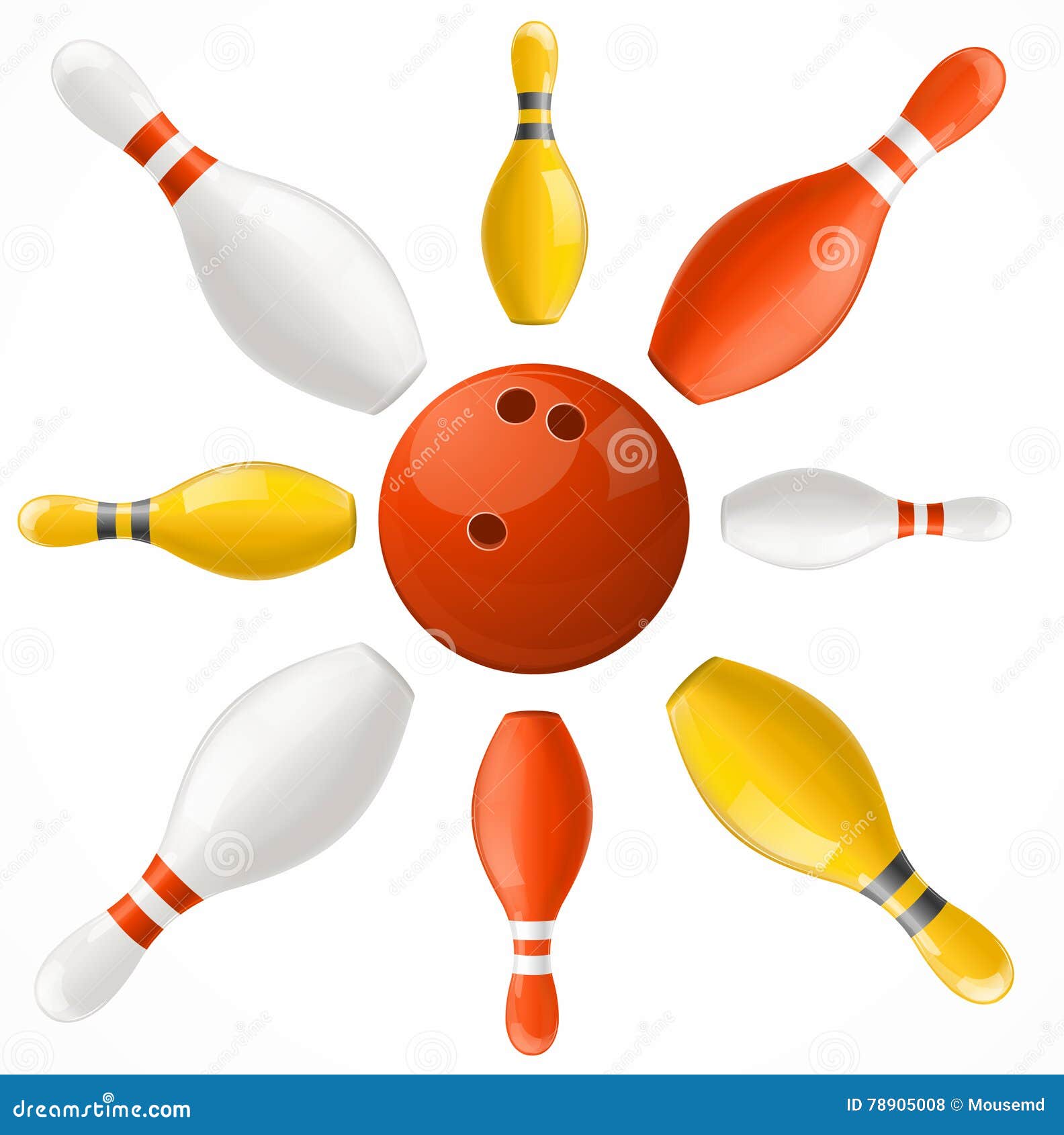 Bowling Ball in Center Pins Set. Vector Stock Vector - Illustration of ...