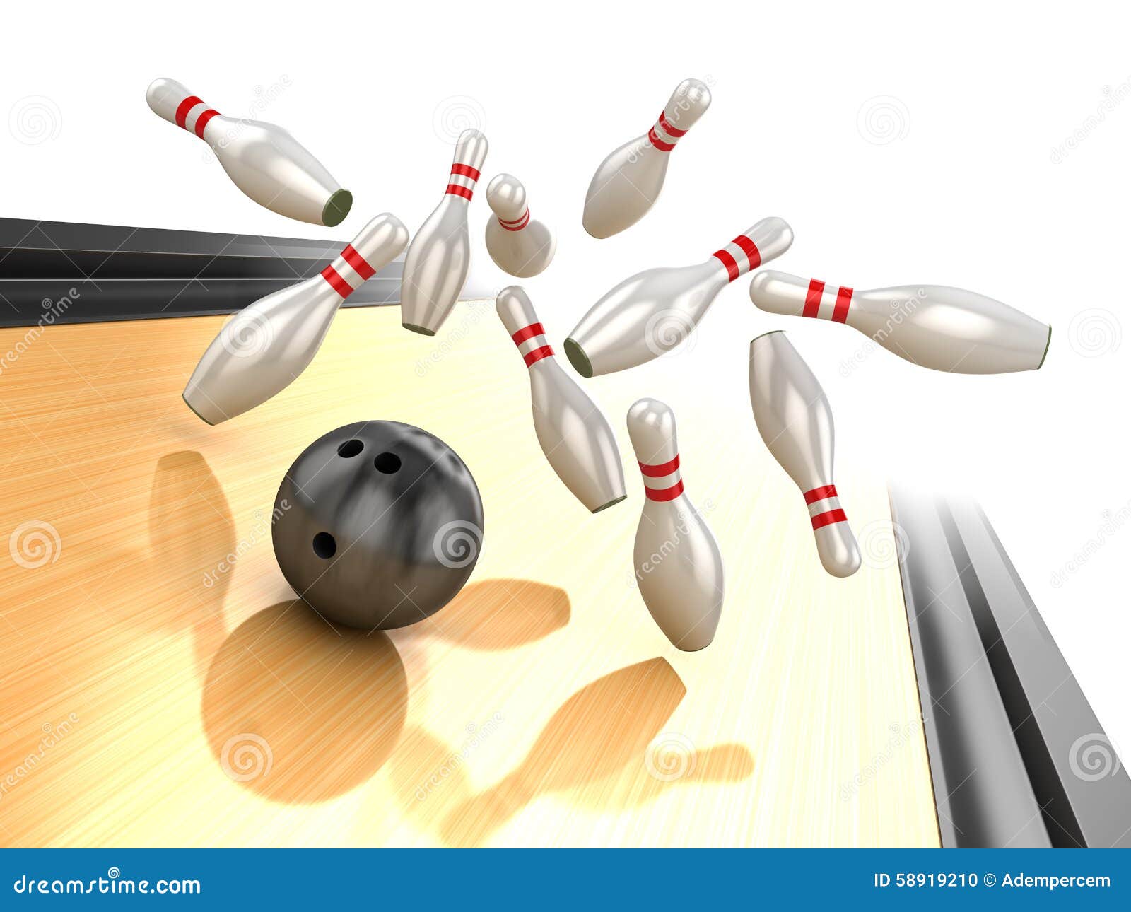 Bowling Ball Crashing into the Pins Stock Illustration - Illustration ...
