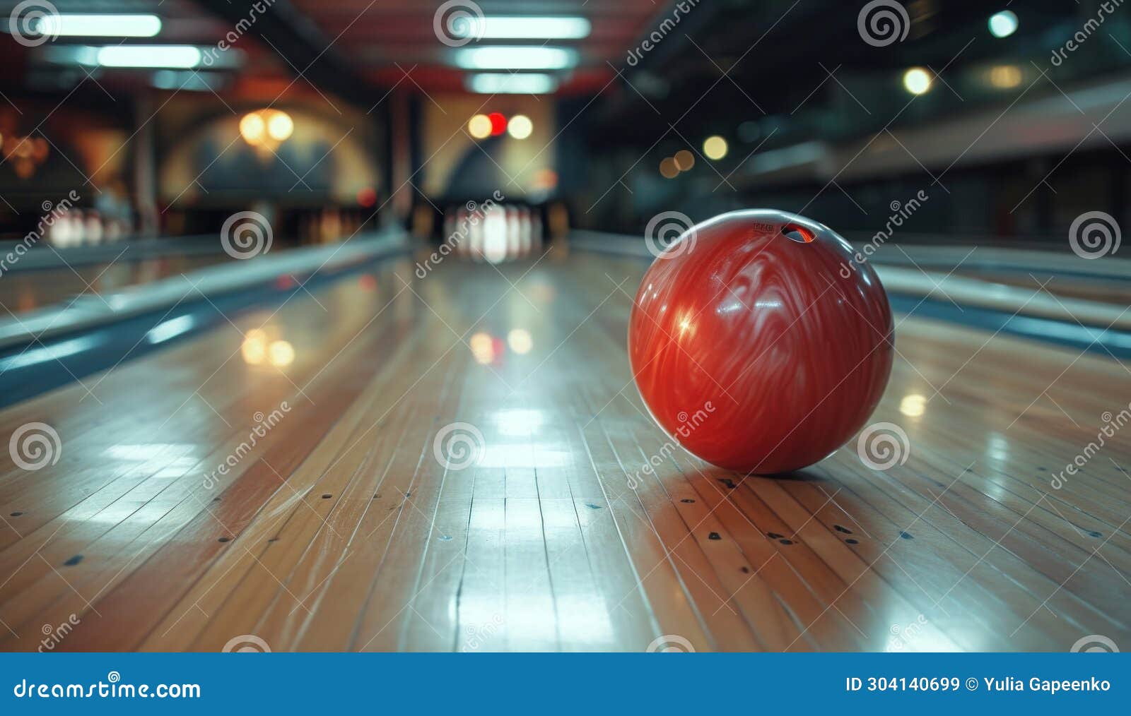 Bowling Ball at the Front of a Pins with Many Other Bowling Balls Stock ...