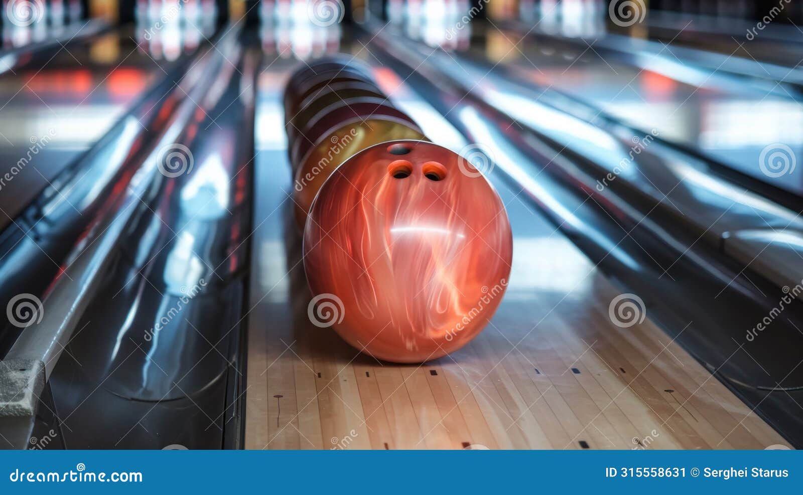 A Bowling Ball is in the Middle of a Row of Pins, AI Stock Image ...