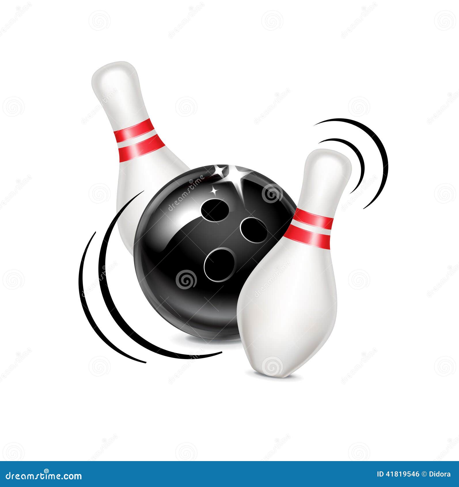 Bowling Ball with Movement Hitting Pins Isolated Stock Illustration ...